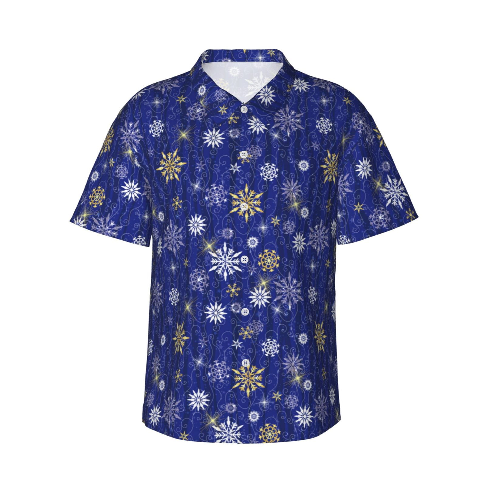 Cauagu Golden Snowflakes Royal Blue Print Hawaiian Shirt for Men,Casual ...