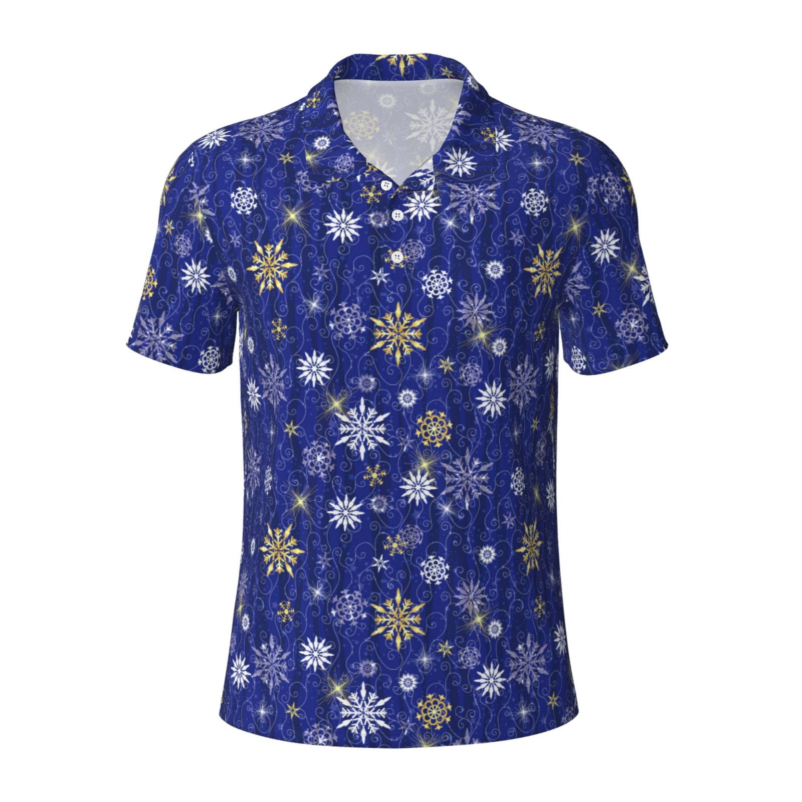 Cauagu Golden Snowflakes Royal Blue Print Men's Polo Shirts, Short ...