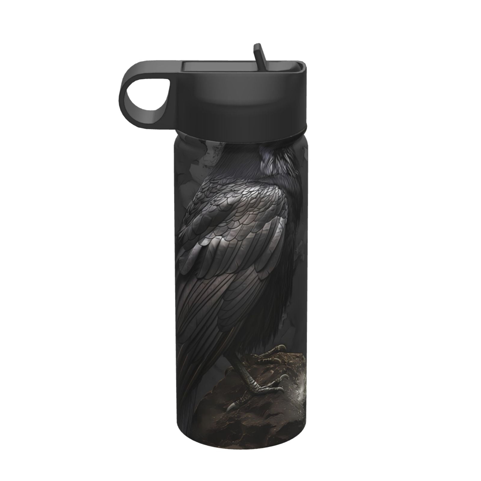 Cauagu Gothic Raven Portrait for 18 oz Water Bottle With Straw ...