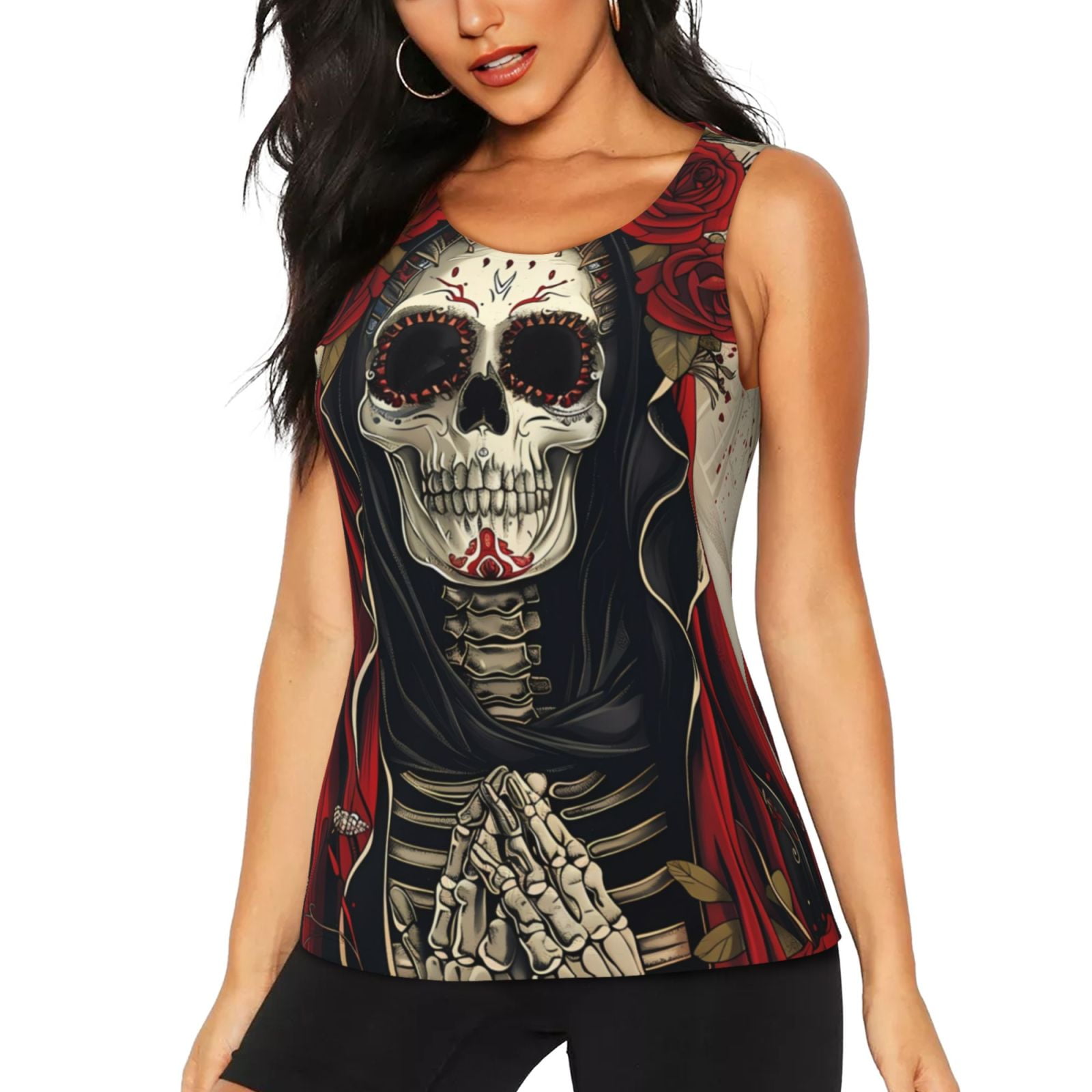 Cauagu Gothic Skull With Roses for Women's Workout Tank Tops Sleeveless ...