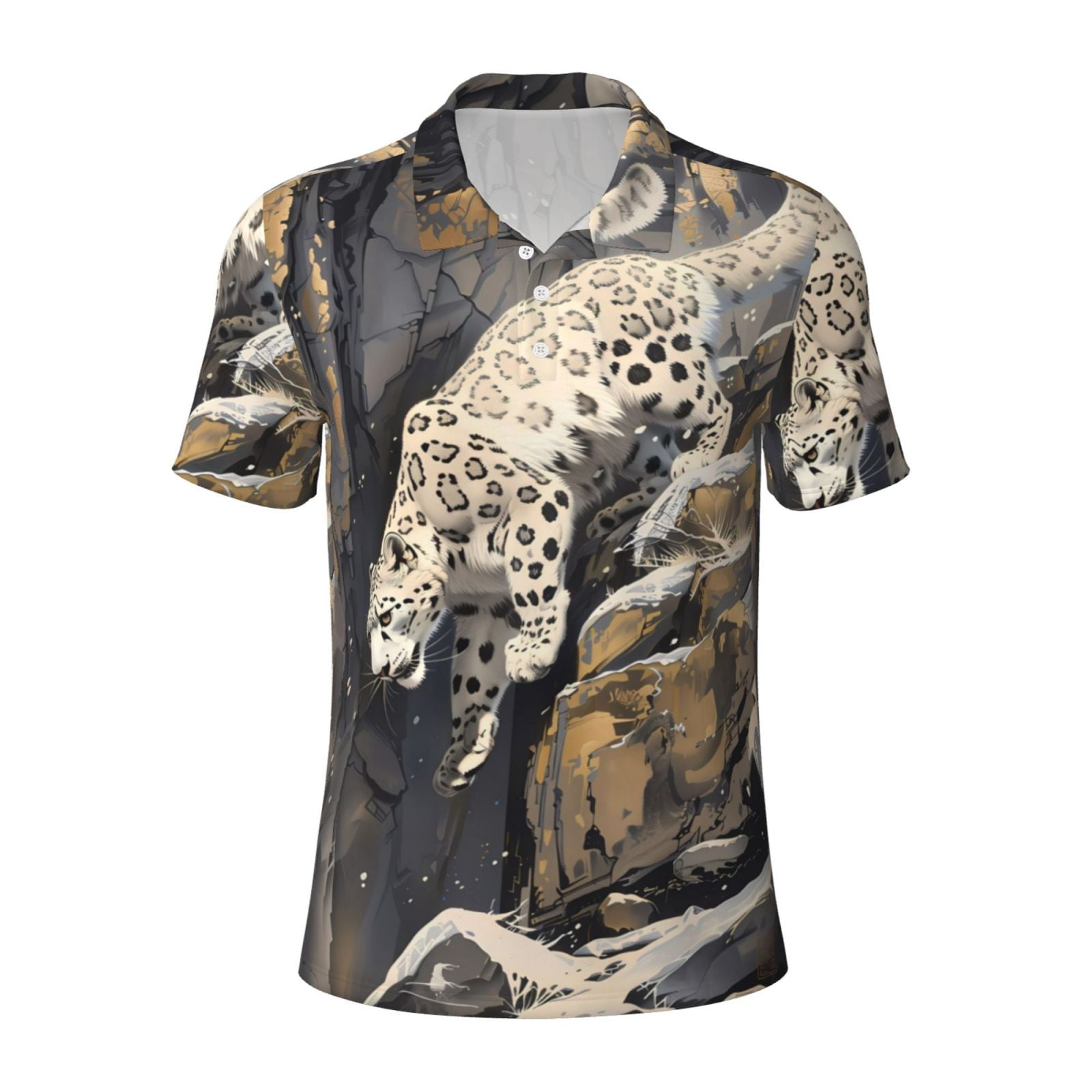 Cauagu Graceful Snow Leopard Print Men's Polo Shirts, Short-Sleeve Polo ...