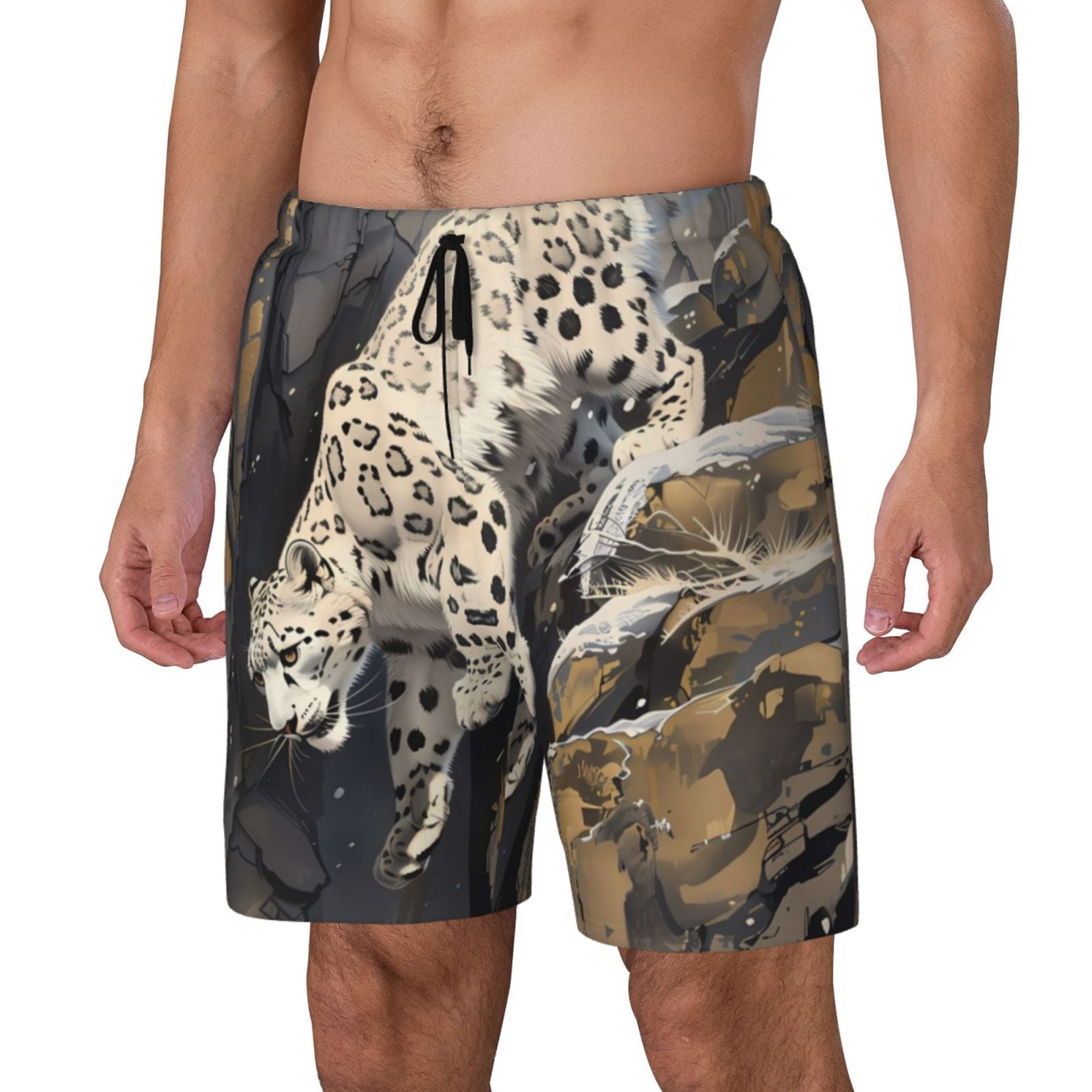 Cauagu Graceful Snow Leopard Print Mens Swim Trunks Quick Dry Board ...