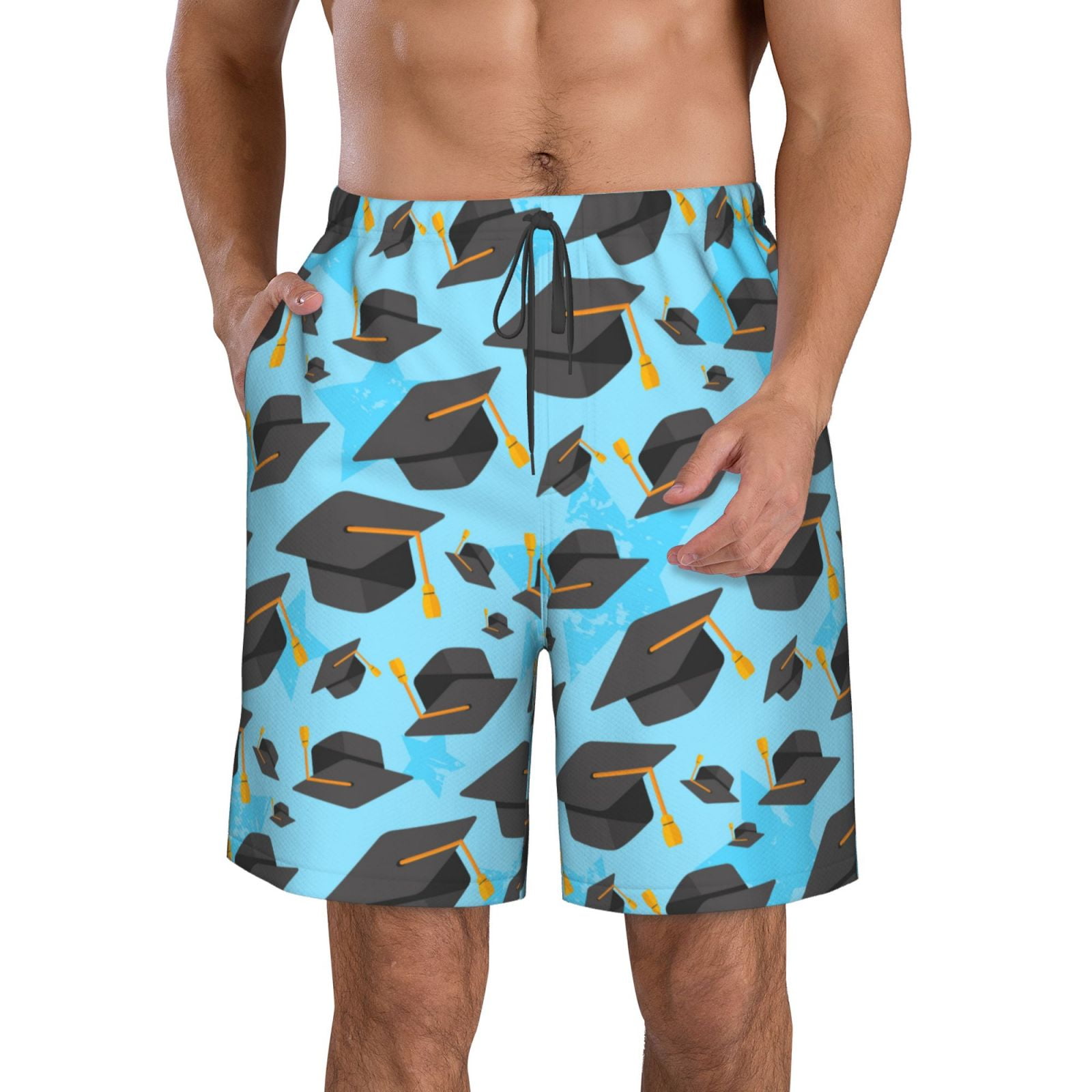 Cauagu Graduation Hats1 Print Men's Swim Trunks,Hawaiian Bathing Suit ...