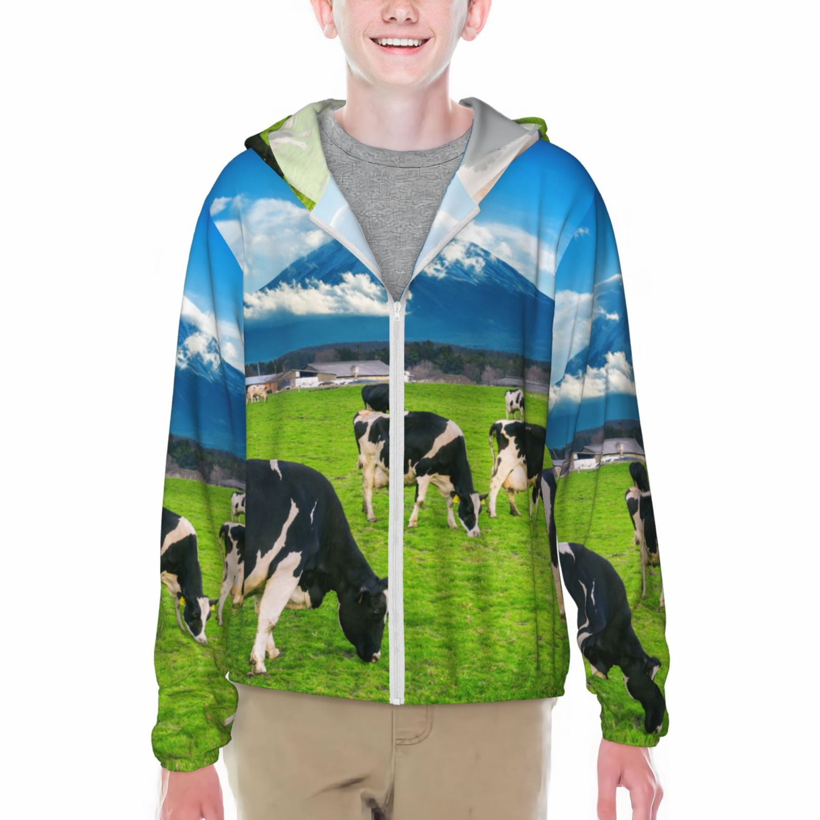 Cauagu Grazing Cows Mountain View Print Sun Protection Jacket for Teen ...
