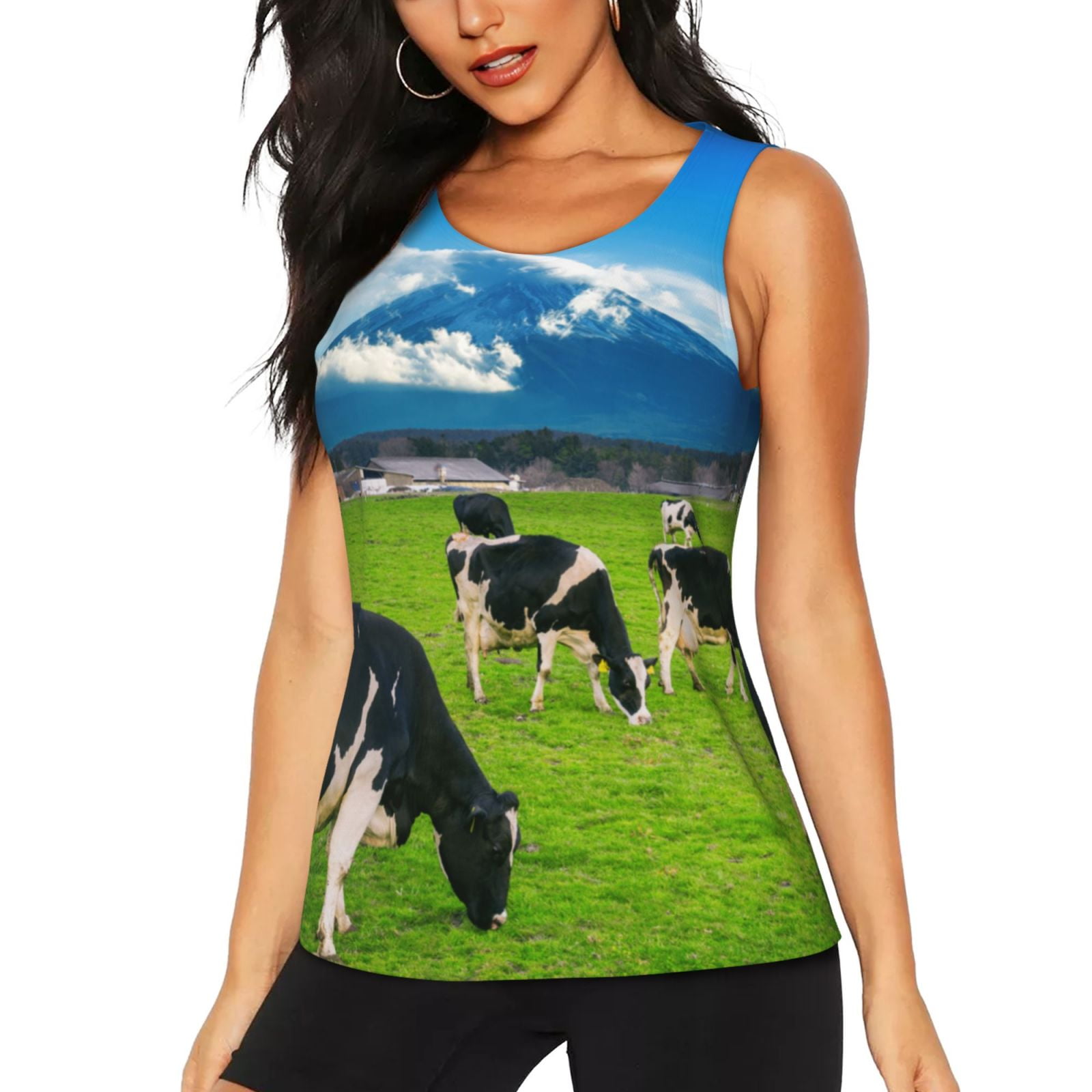 Cauagu Grazing Cows Mountain View for Women's Workout Tank Tops ...
