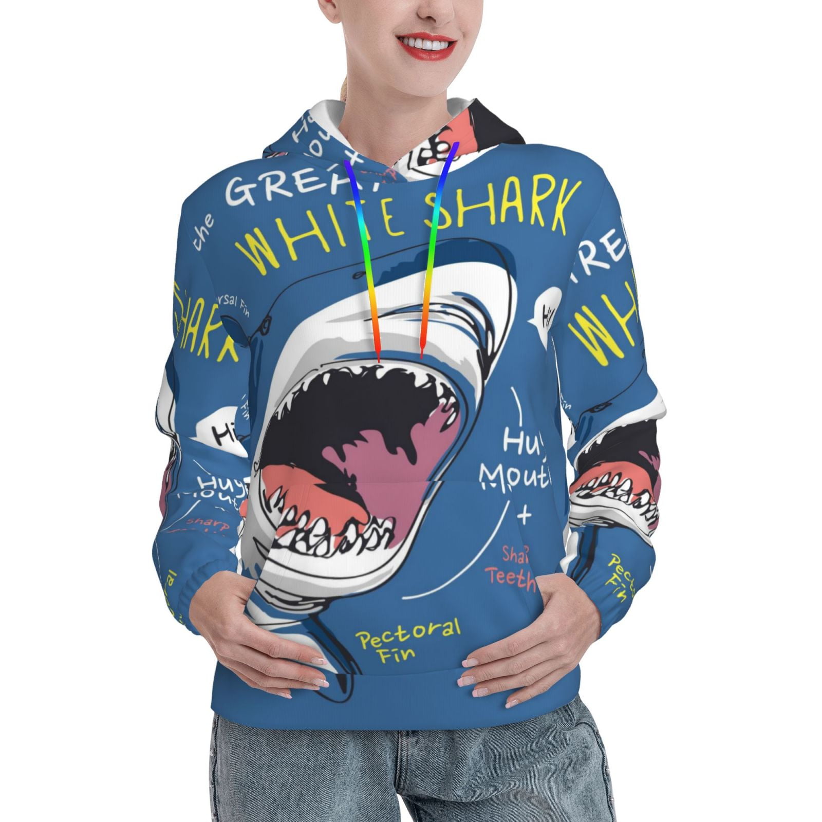 Cauagu Great White Shark for Women's Hooded Sweatshirts Pullover Hoodie for Women Fall Workout ...