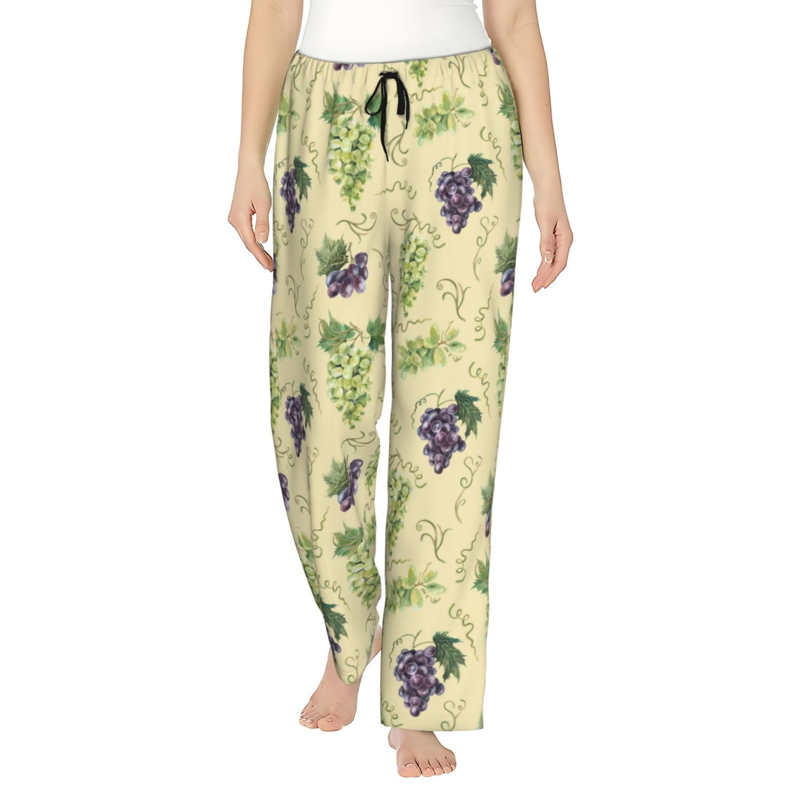 Cauagu Green And Purple Grapes Pajama Pants for Women Loose Fit Wide ...