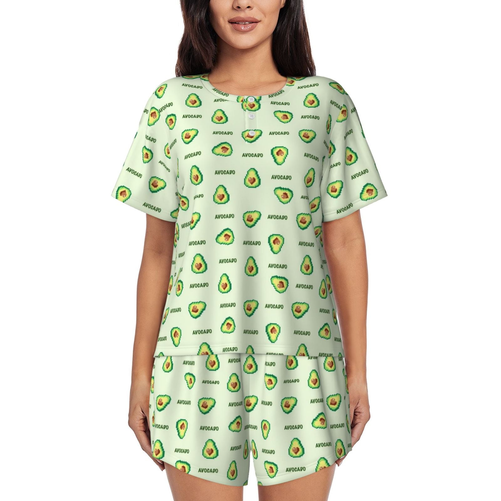 Cauagu Green Avocado for Women's Round Neck Pajama Set,Short-Sleeved ...