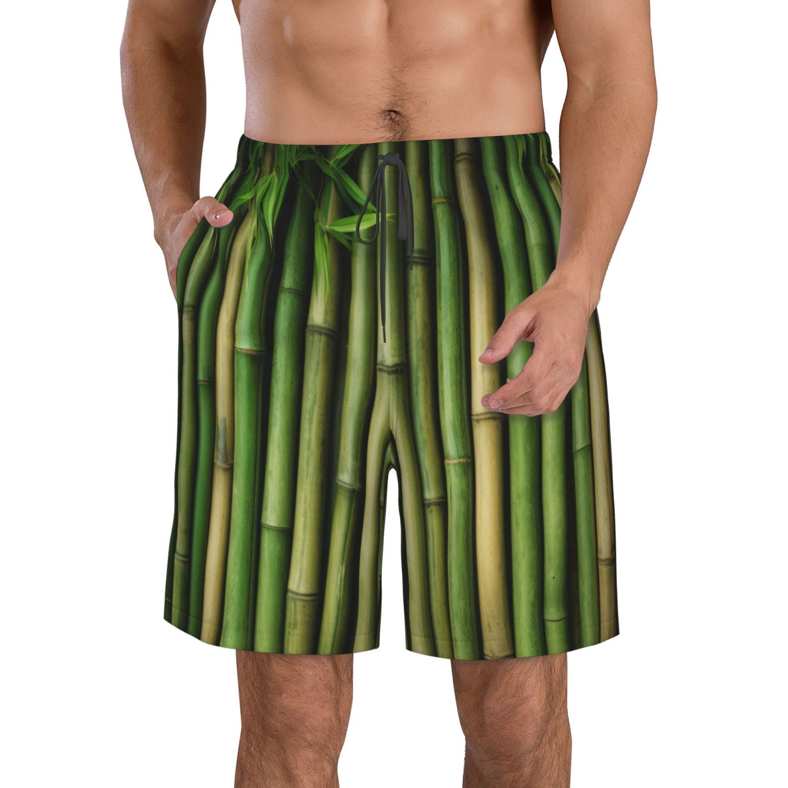 Cauagu Green Bamboo Fence1 Print Men's Swim Trunks,Hawaiian Bathing ...