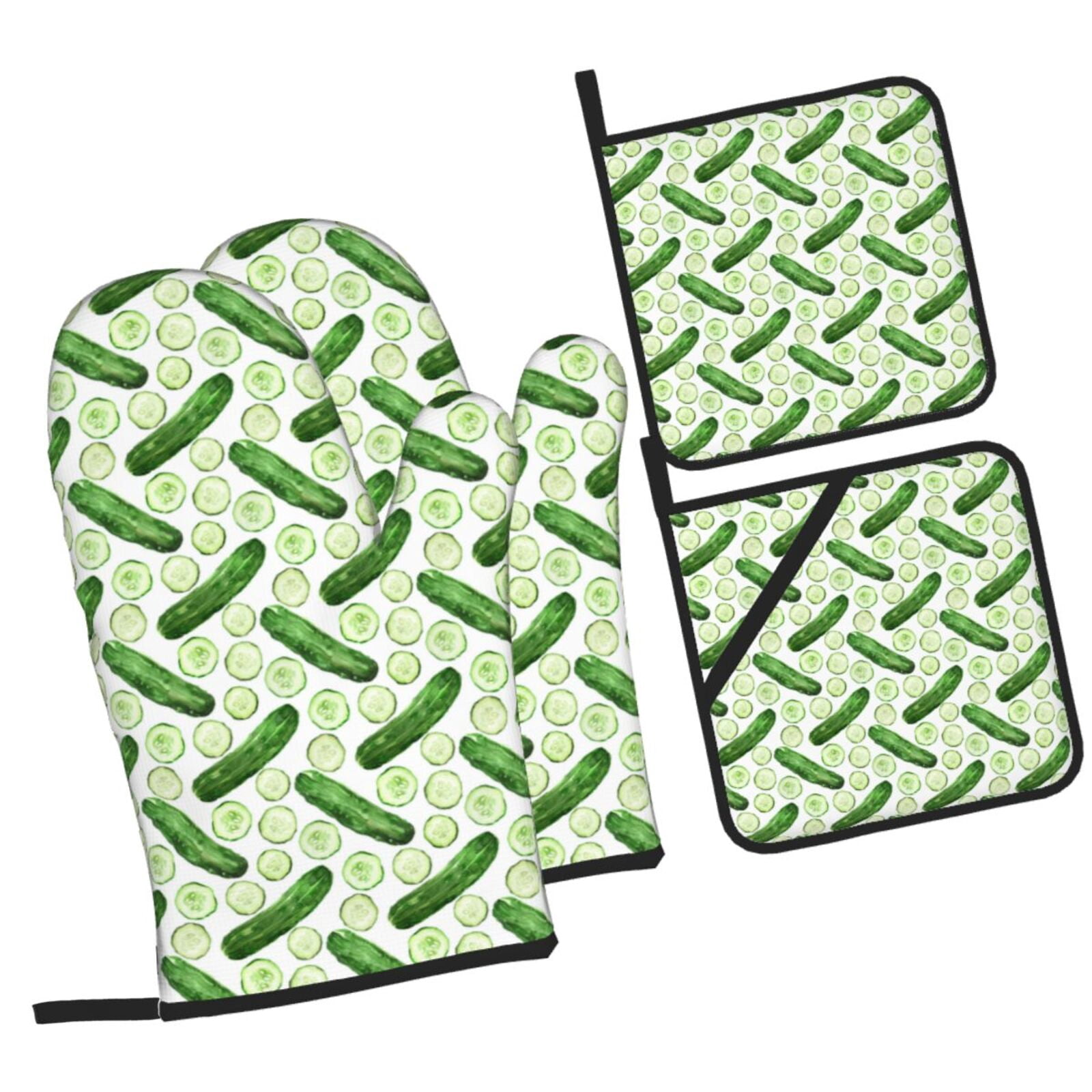 Cauagu Green Cucumber1 Print Oven Mitts and Pot Holders 4 pcs Set,Extra ...