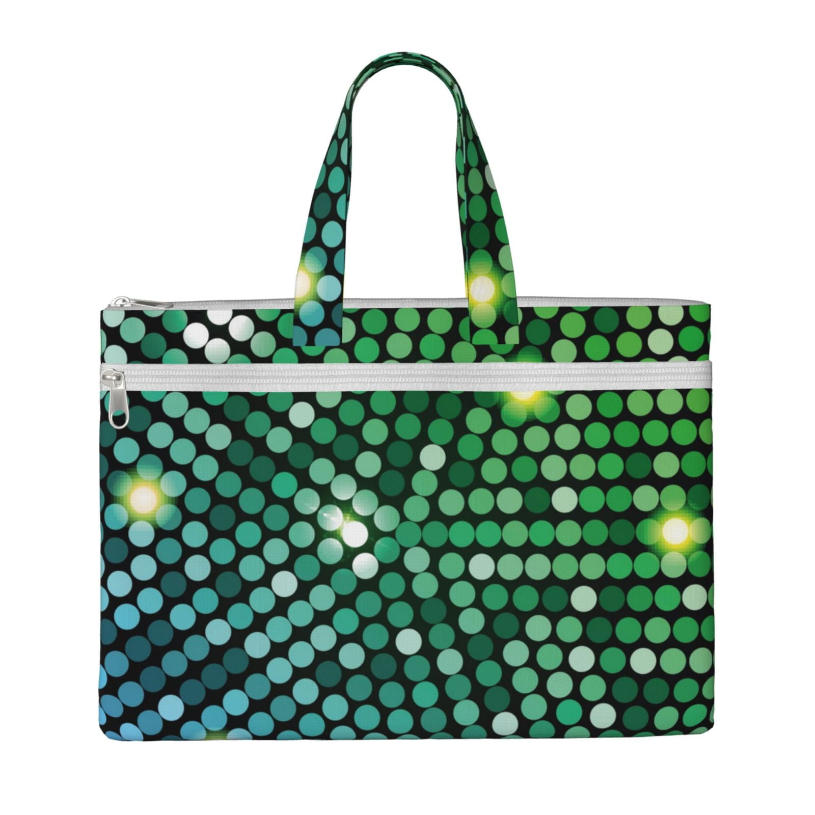 Cauagu Green Disco Lights Pattern Canvas Tote File Bag, Zipper Tote Bag ...
