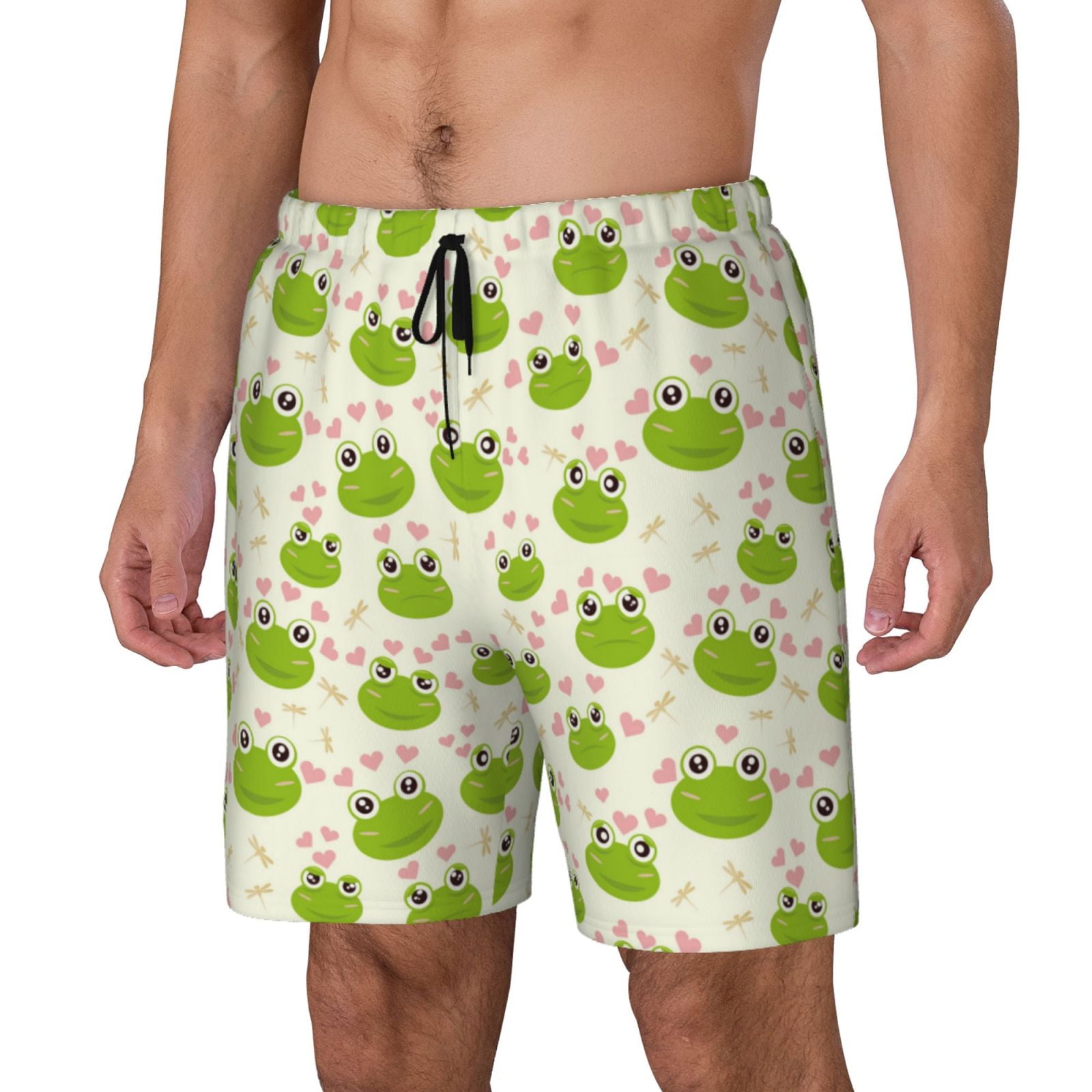Cauagu Green Frog Print Mens Swim Trunks Quick Dry Board Shorts Swim ...