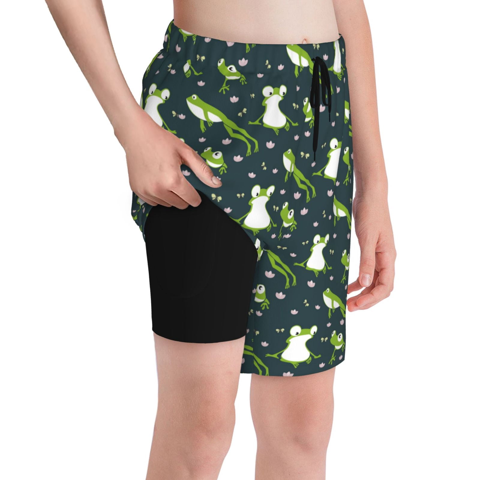 Cauagu Green Frogs Print Swim Trunks for Men,Youth Boys Swim Shorts ...