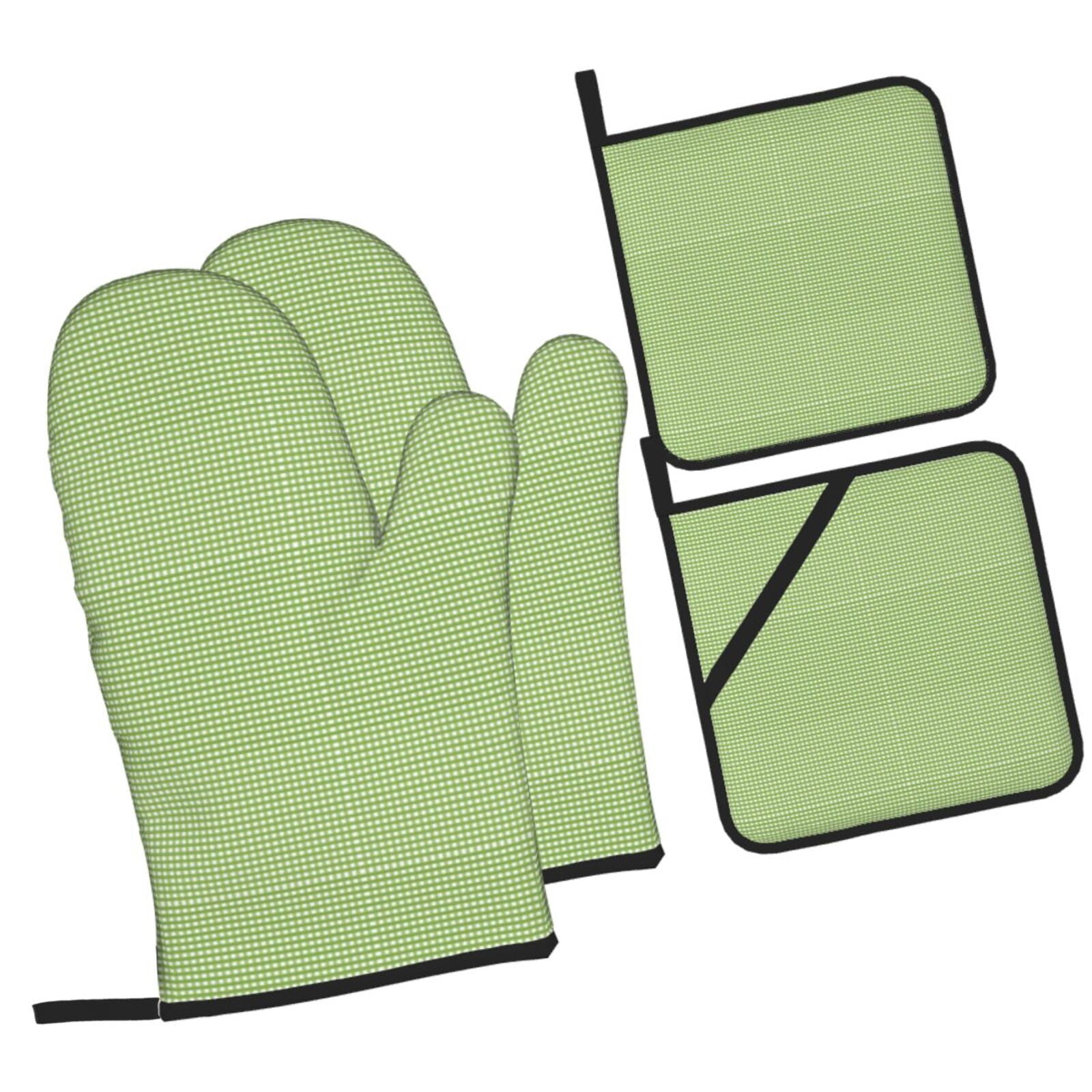Cauagu Green Gingham Print Oven Mitts and Pot Holders 4 pcs Set,Extra ...