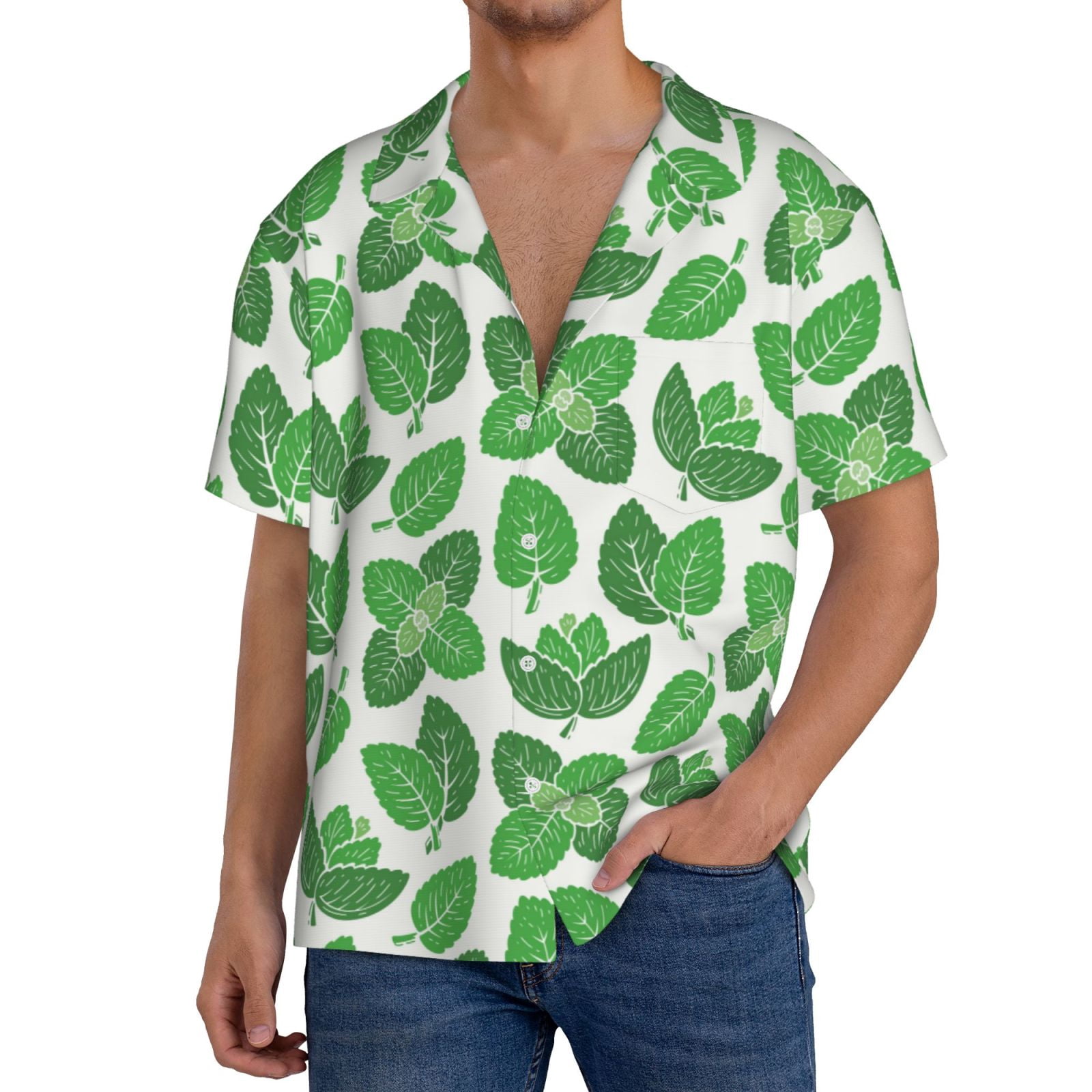 Cauagu Green Leaves Men's Short Sleeve Button Down Hawaiian Shirt for ...