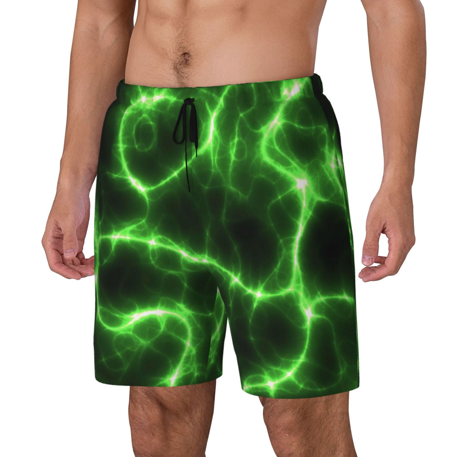 Cauagu Green Lightning Print Mens Swim Trunks Quick Dry Board Shorts ...