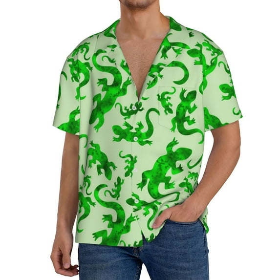 Cauagu Green Lizard Men's Short Sleeve Button Down Hawaiian Shirt for ...