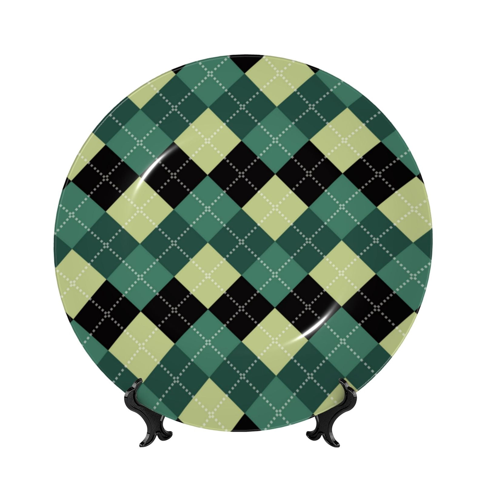 Cauagu Green Squares Print Bone China Decorative Plate, Wall Mount ...