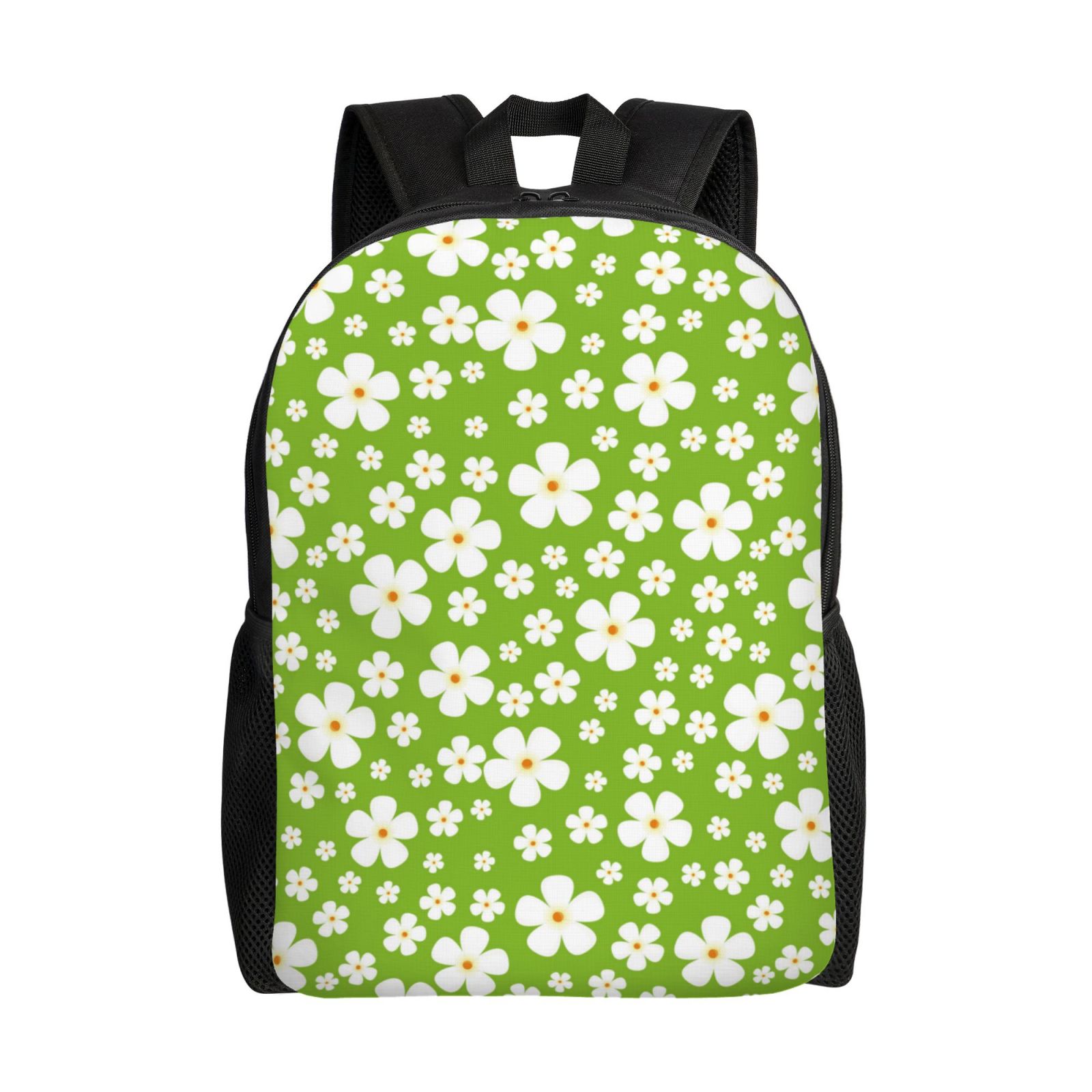 Cauagu Green White Flowers Print Backpacks,Travel Daypack Casual Laptop ...