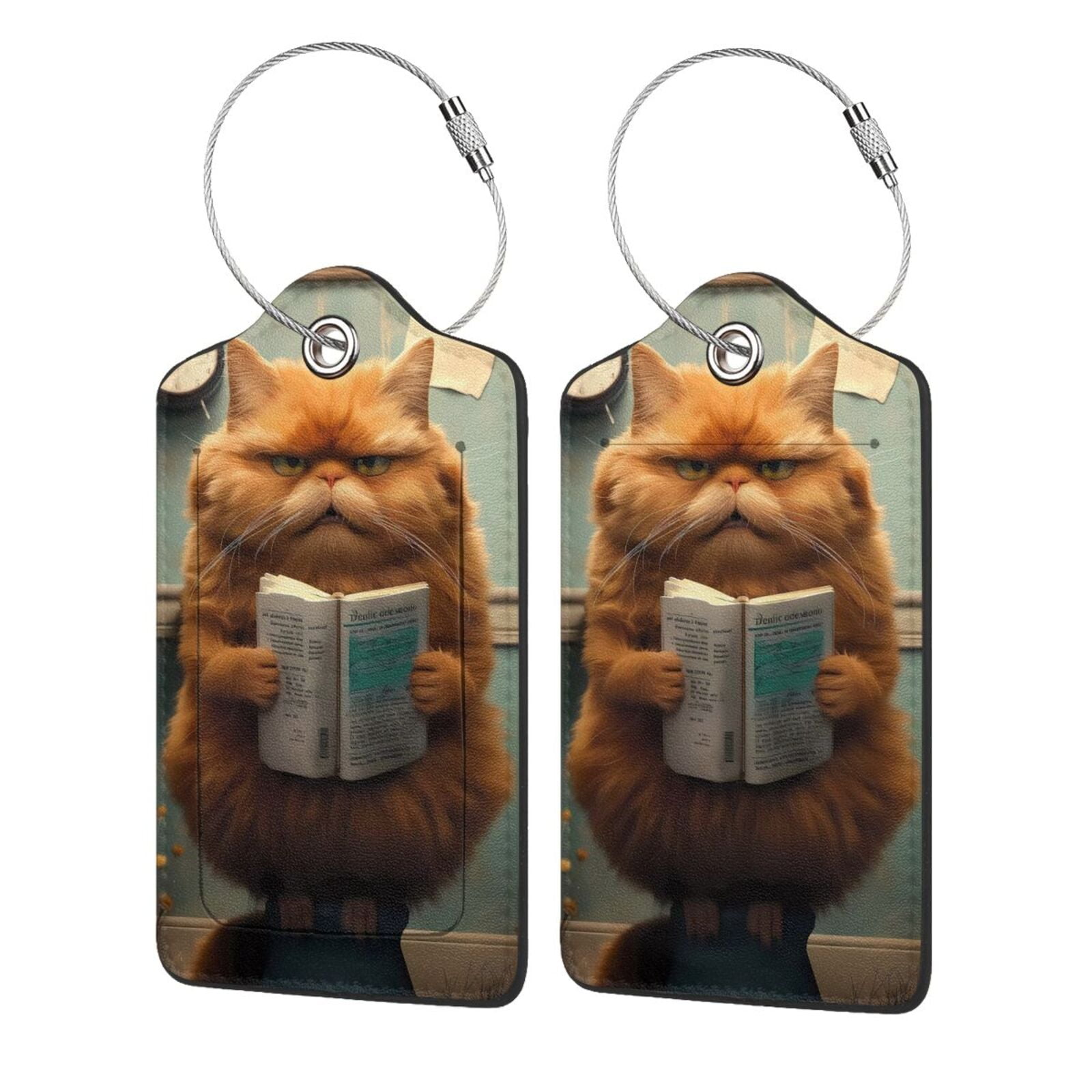 Cauagu Grumpy Cat Reading Book Pattern Luggage Tags,Leather Luggage ...