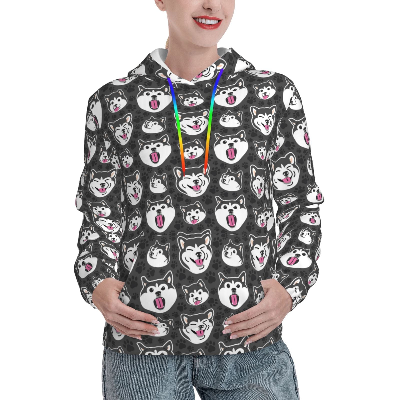 Cauagu HUSKY Face for Women's Hooded Sweatshirts Pullover Hoodie for Women Fall Workout Sweat ...