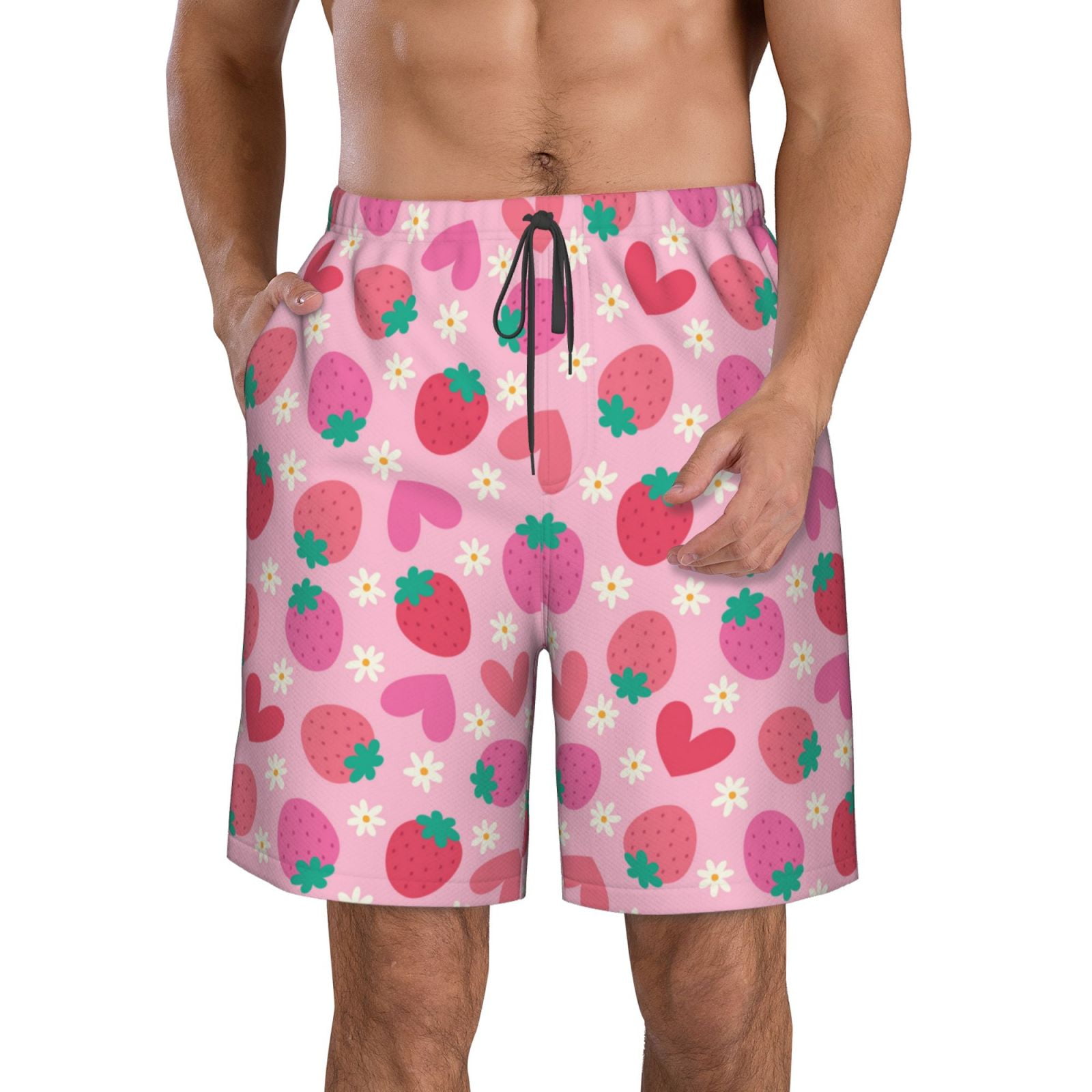 Cauagu Haear Strawberry Print Men's Swim Trunks,Hawaiian Bathing Suit ...