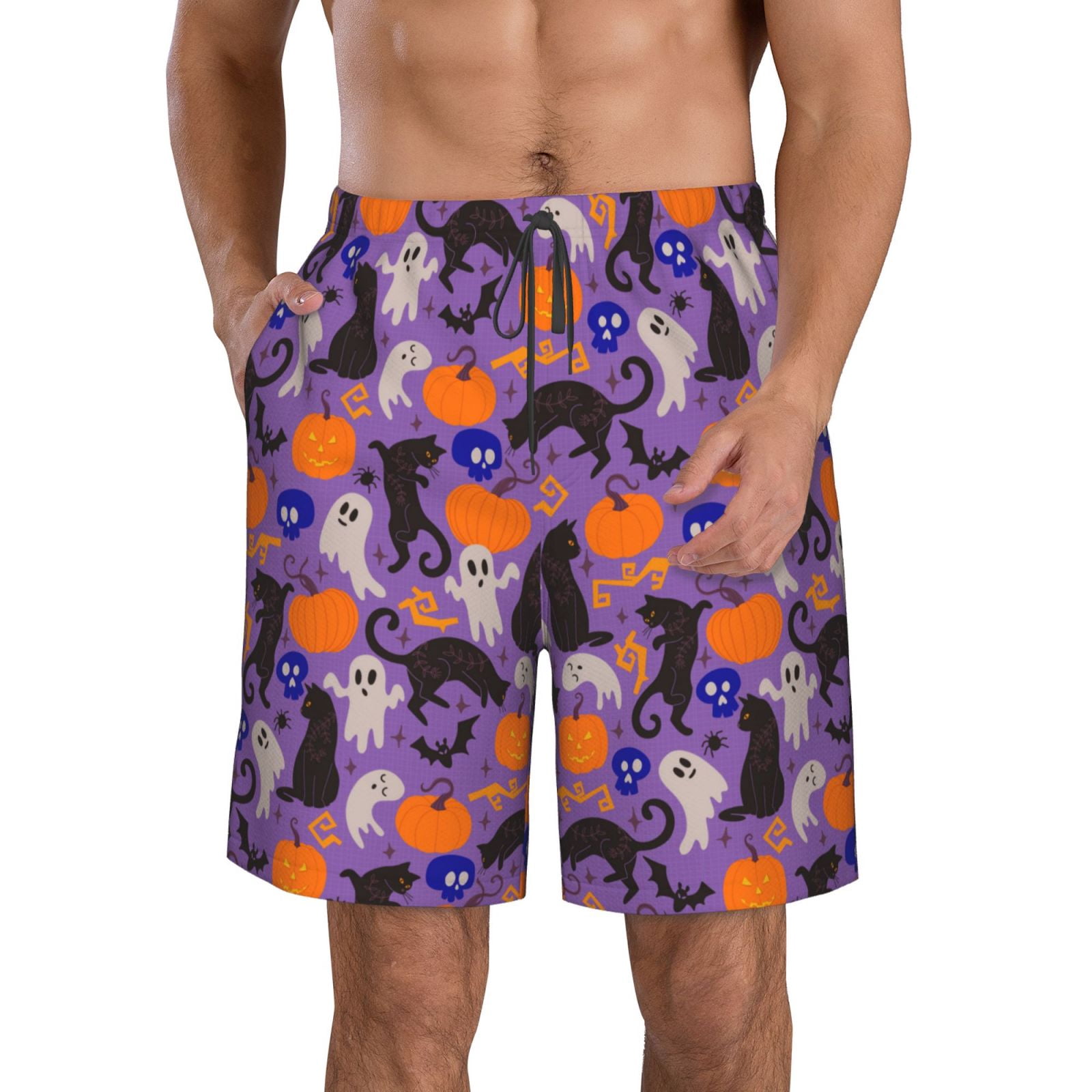Cauagu Halloween Black Cats Print Men's Swim Trunks,Hawaiian Bathing ...