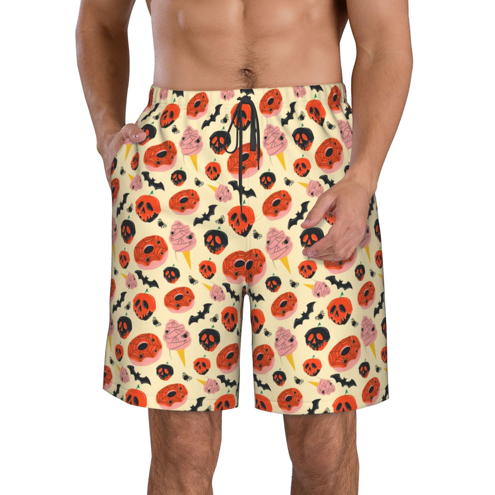 Cauagu Halloween Donut Print Men's Swim Trunks,Hawaiian Bathing Suit ...