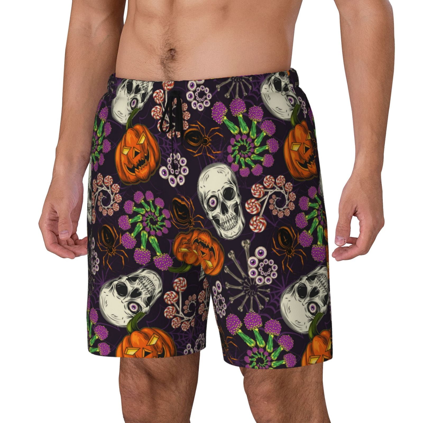 Cauagu Halloween With Skull Print Mens Swim Trunks Quick Dry Board ...