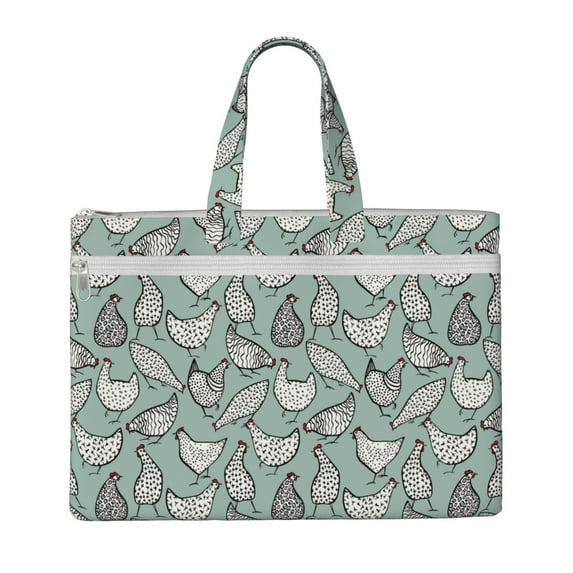 Cauagu Hand Drawn Chickens Pattern Canvas Tote File Bag, Zipper Tote ...