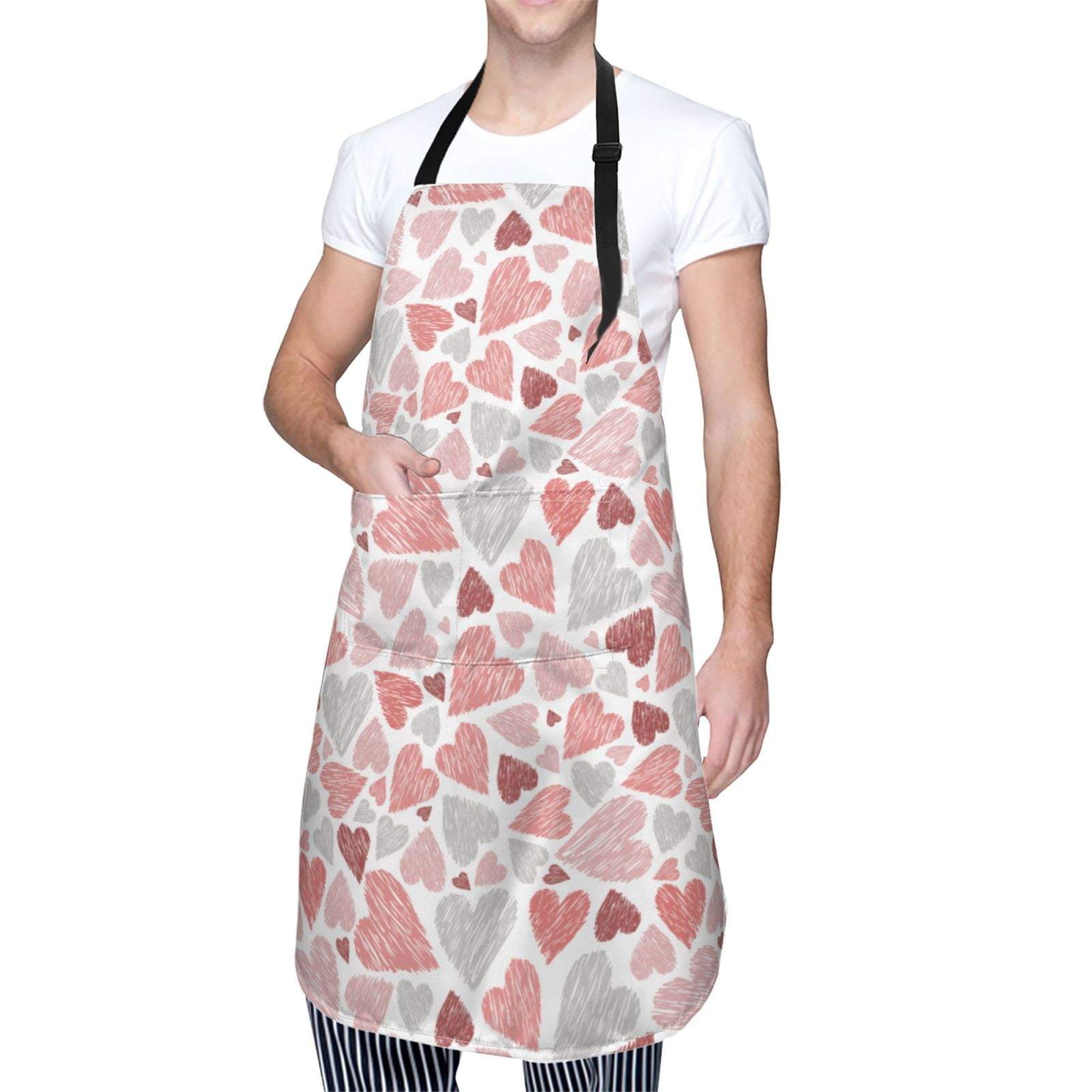 Cauagu Hand Drawn Hearts Aprons with Pockets,Waterproof Apron for Women ...