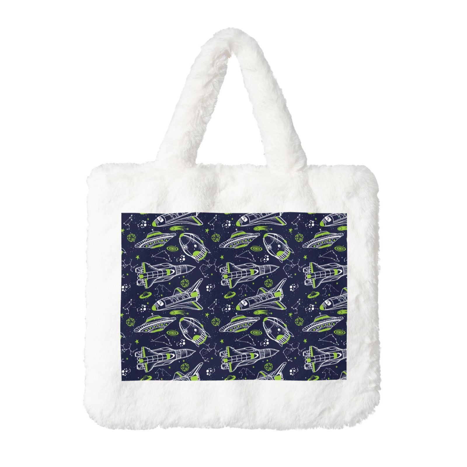 Cauagu Hand Drawn Rockets Pattern Women's Plush Tote Bag,Soft Underarm ...