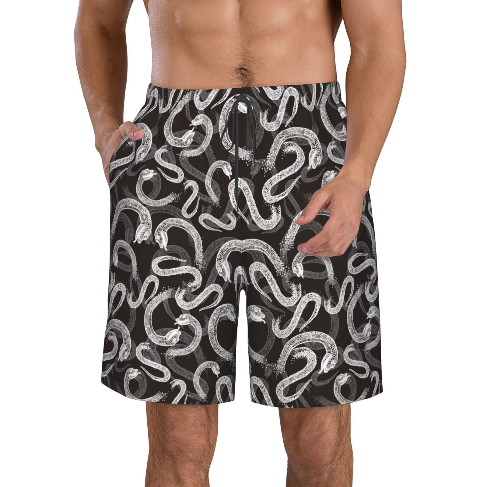 Cauagu Hand Drawn Snake Print Men's Swim Trunks,Hawaiian Bathing Suit ...