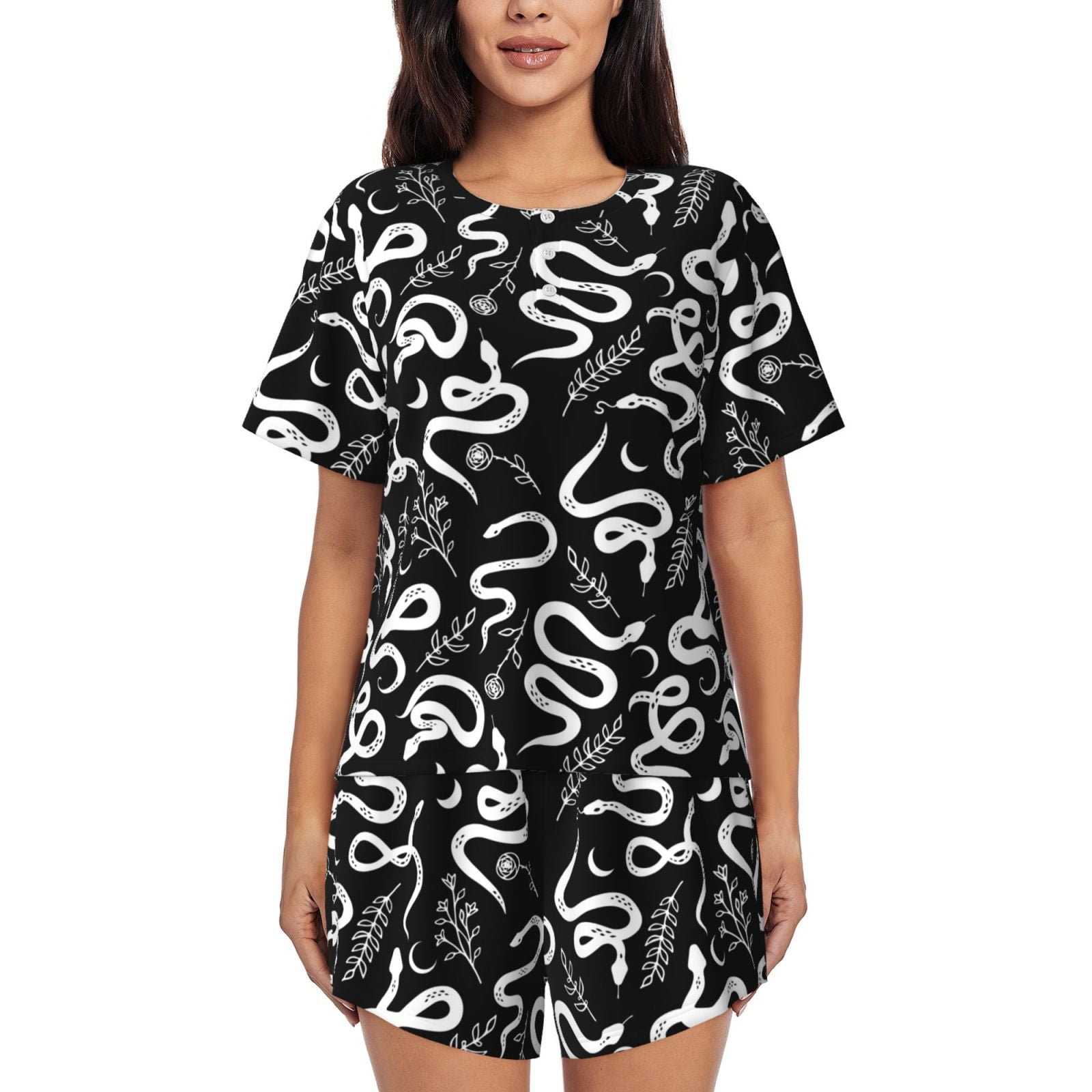 Cauagu Hand Drawn Snake for Women's Round Neck Pajama Set,Short-Sleeved ...