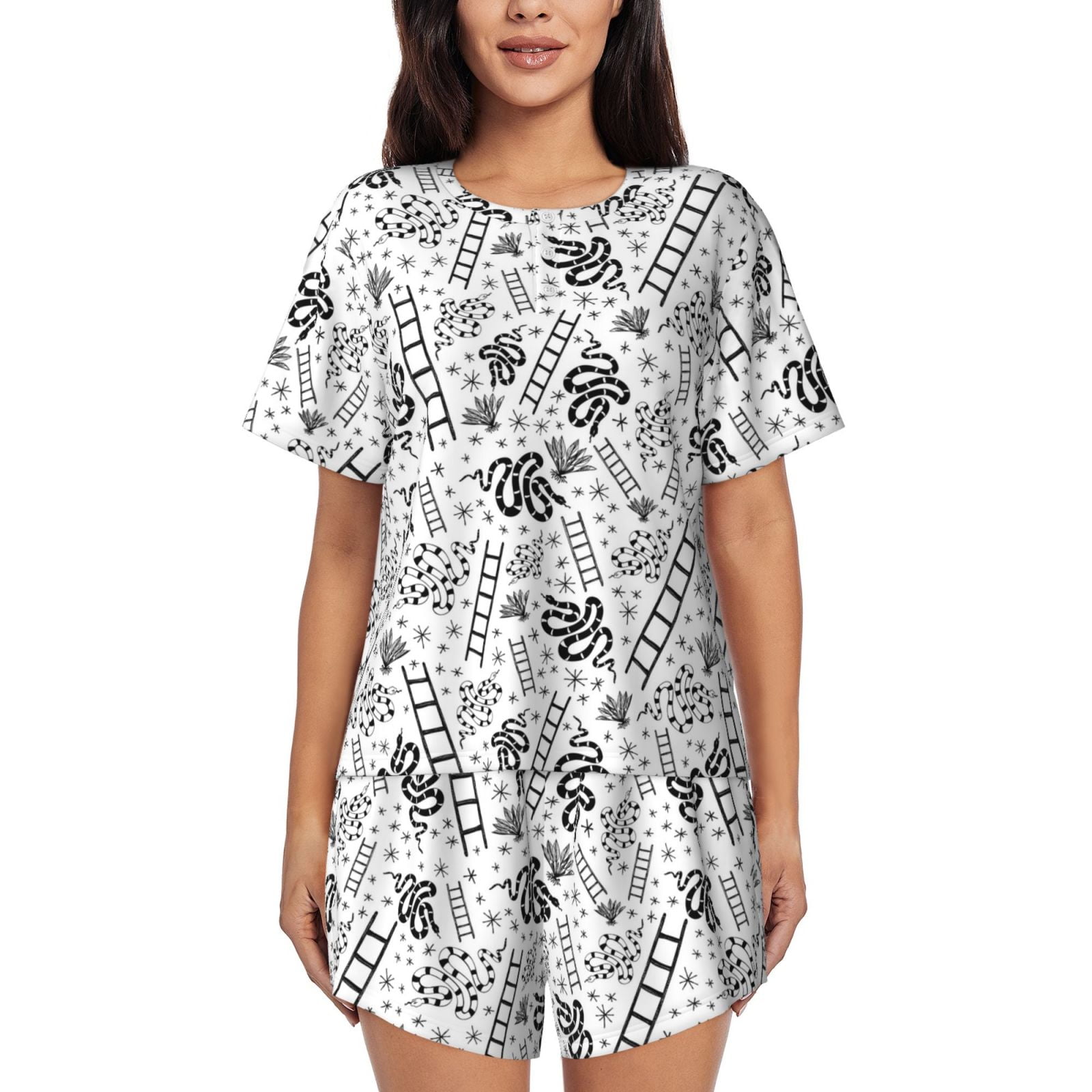 Cauagu Hand Drawn Snake for Women's Round Neck Pajama Set,Short-Sleeved ...