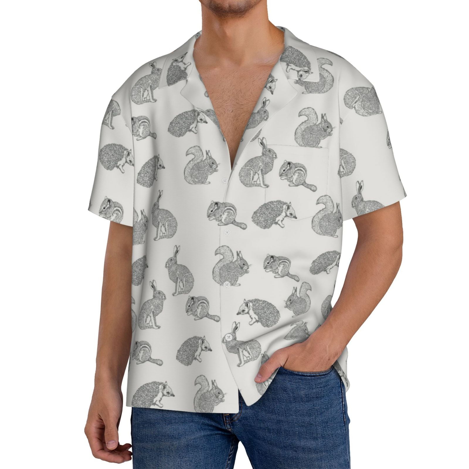 Cauagu Hand Drawn Squirrel Men's Short Sleeve Button Down Hawaiian ...
