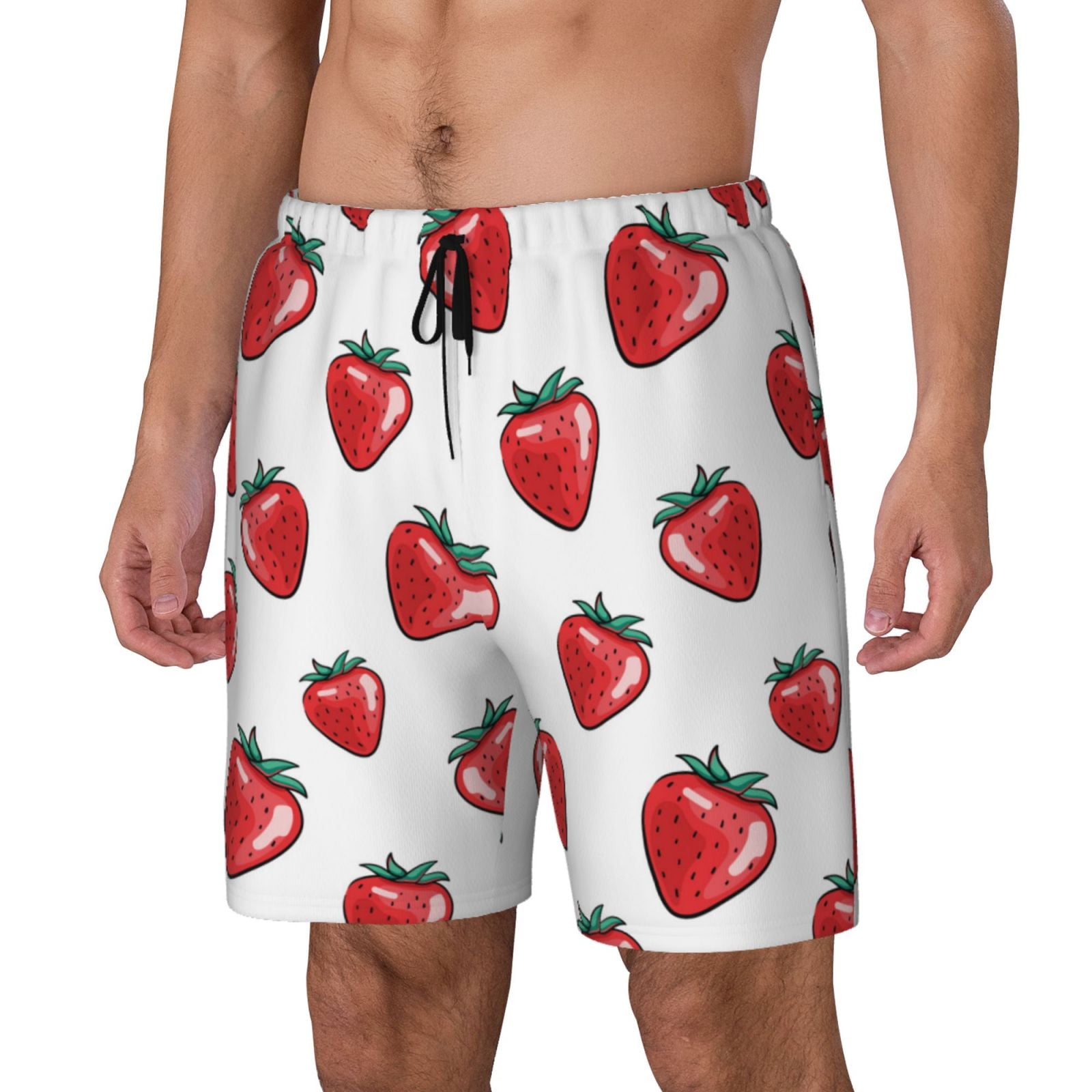 Cauagu Hand Drawn Strawberry Print Mens Swim Trunks Quick Dry Board ...
