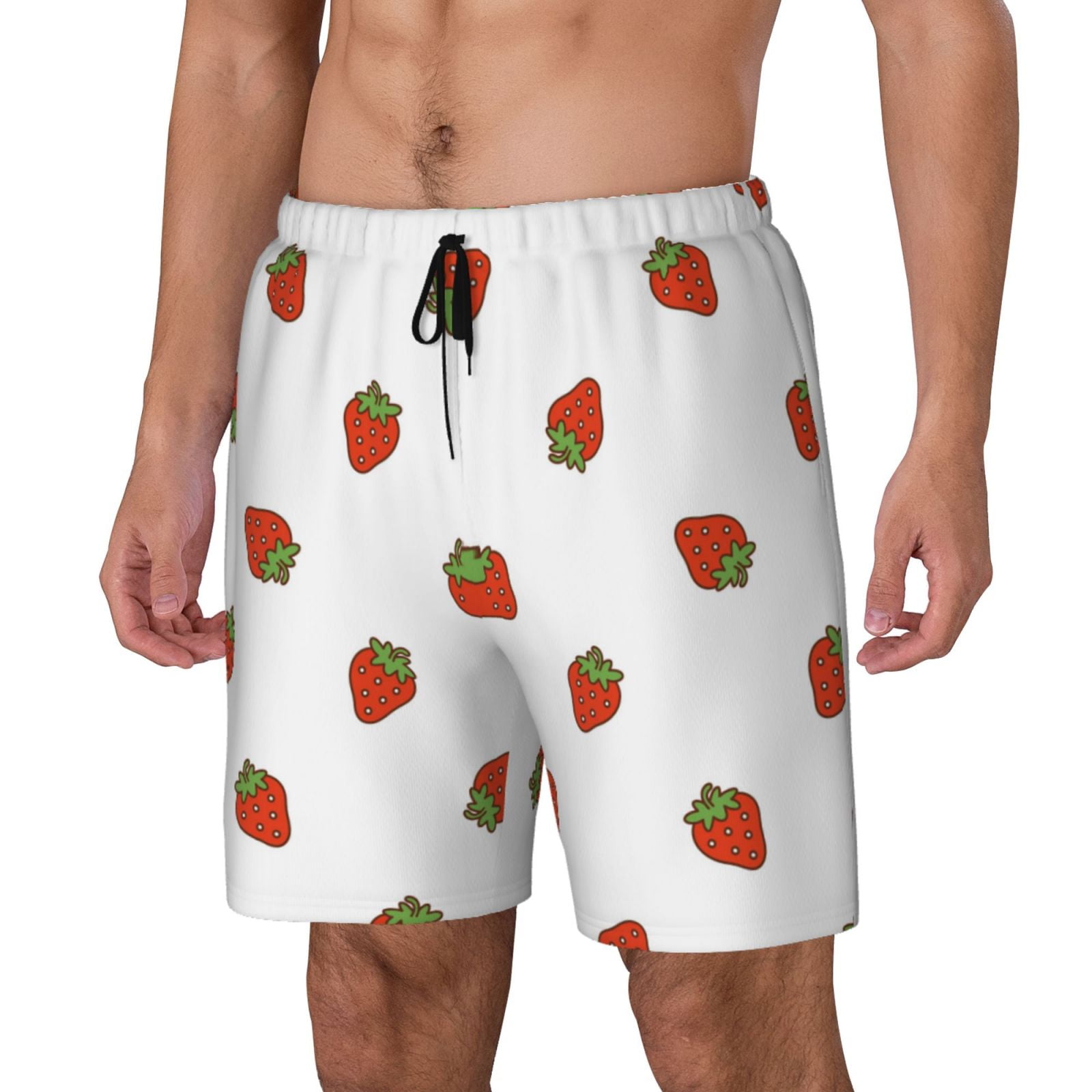 Cauagu Hand Drawn Strawberry Print Mens Swim Trunks Quick Dry Board ...