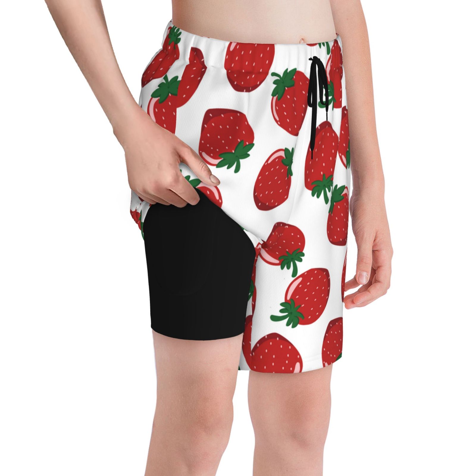 Cauagu Hand Drawn Strawberry Print Swim Trunks for Men,Youth Boys Swim ...