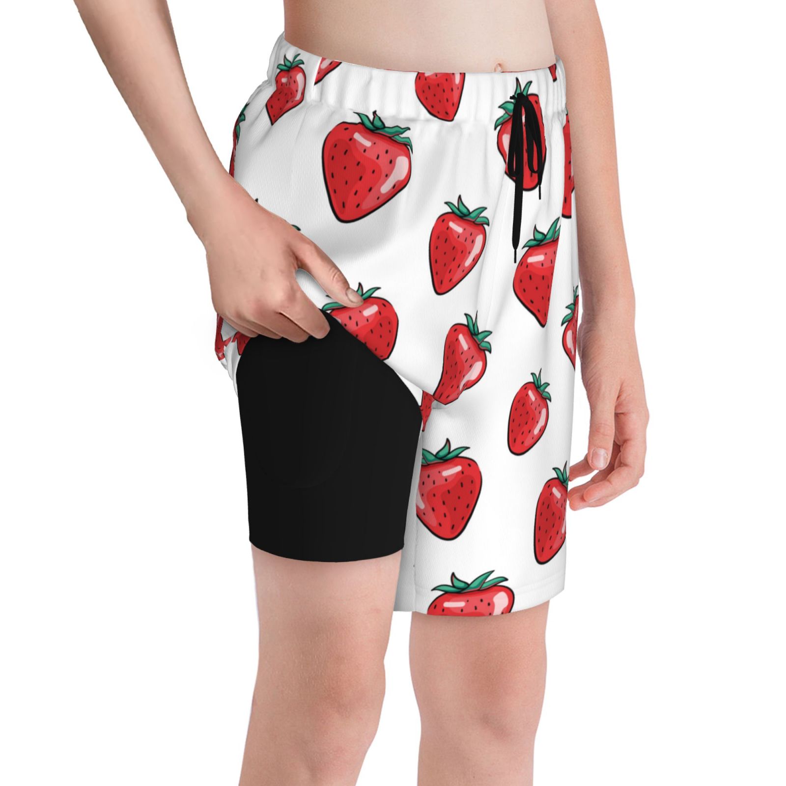 Cauagu Hand Drawn Strawberry Print Swim Trunks for Men,Youth Boys Swim ...