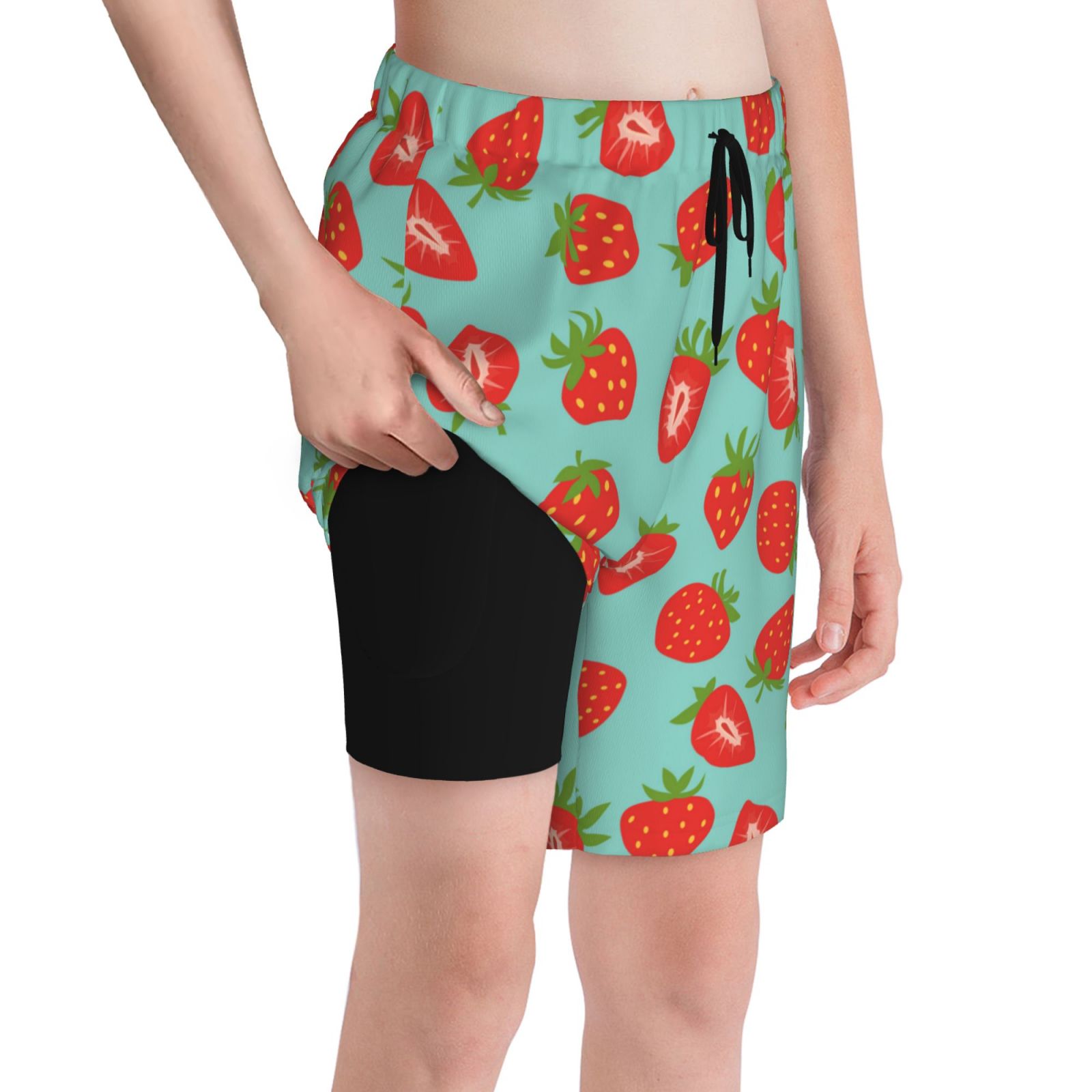 Cauagu Hand Drawn Strawberry Print Swim Trunks for Men,Youth Boys Swim ...