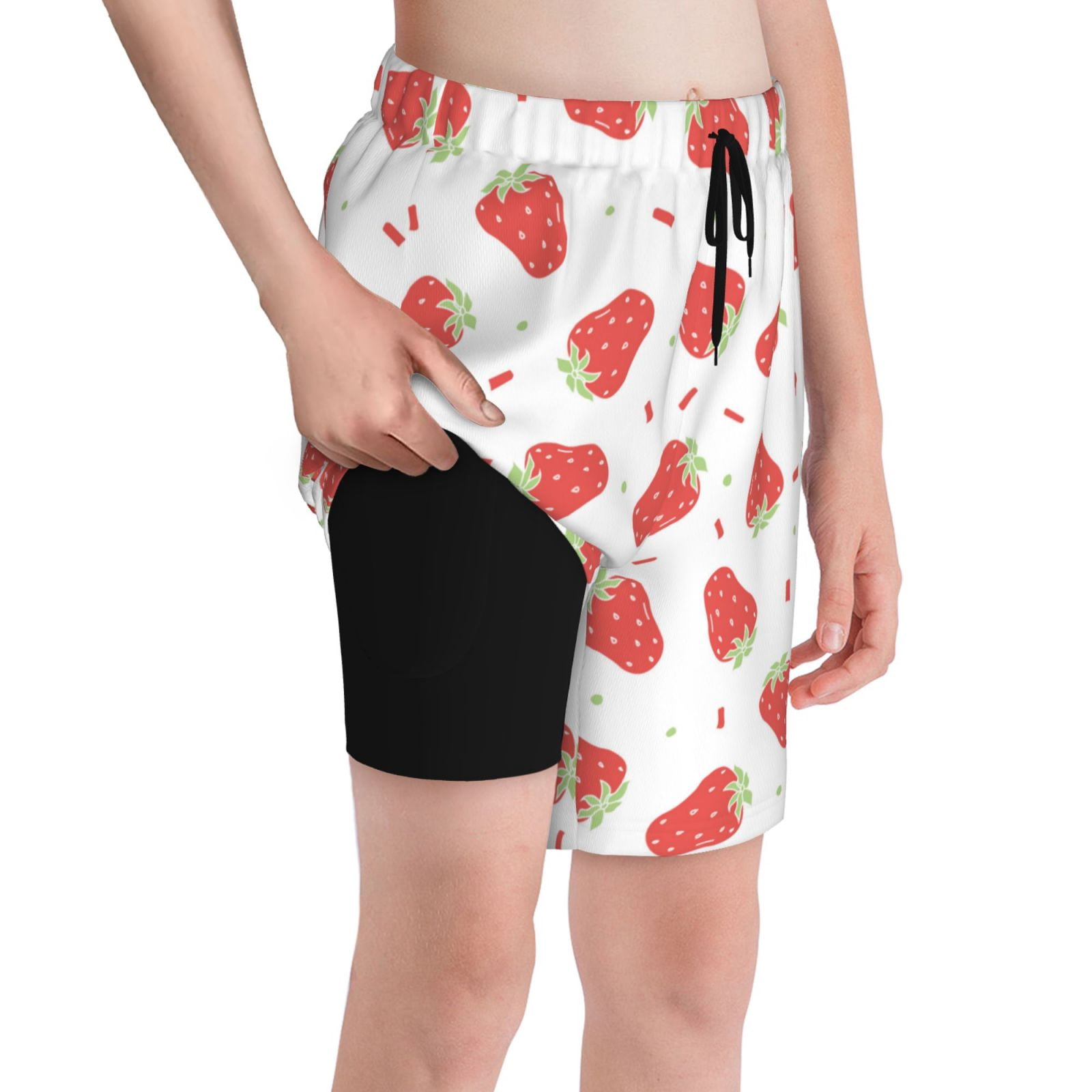 Cauagu Hand Drawn Strawberry Print Swim Trunks for Men,Youth Boys Swim ...