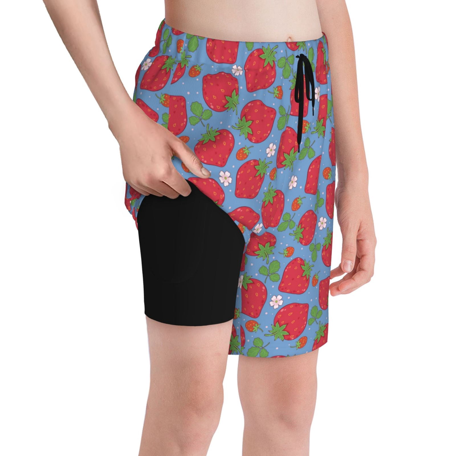 Cauagu Hand Drawn Strawberry Print Swim Trunks for Men,Youth Boys Swim ...