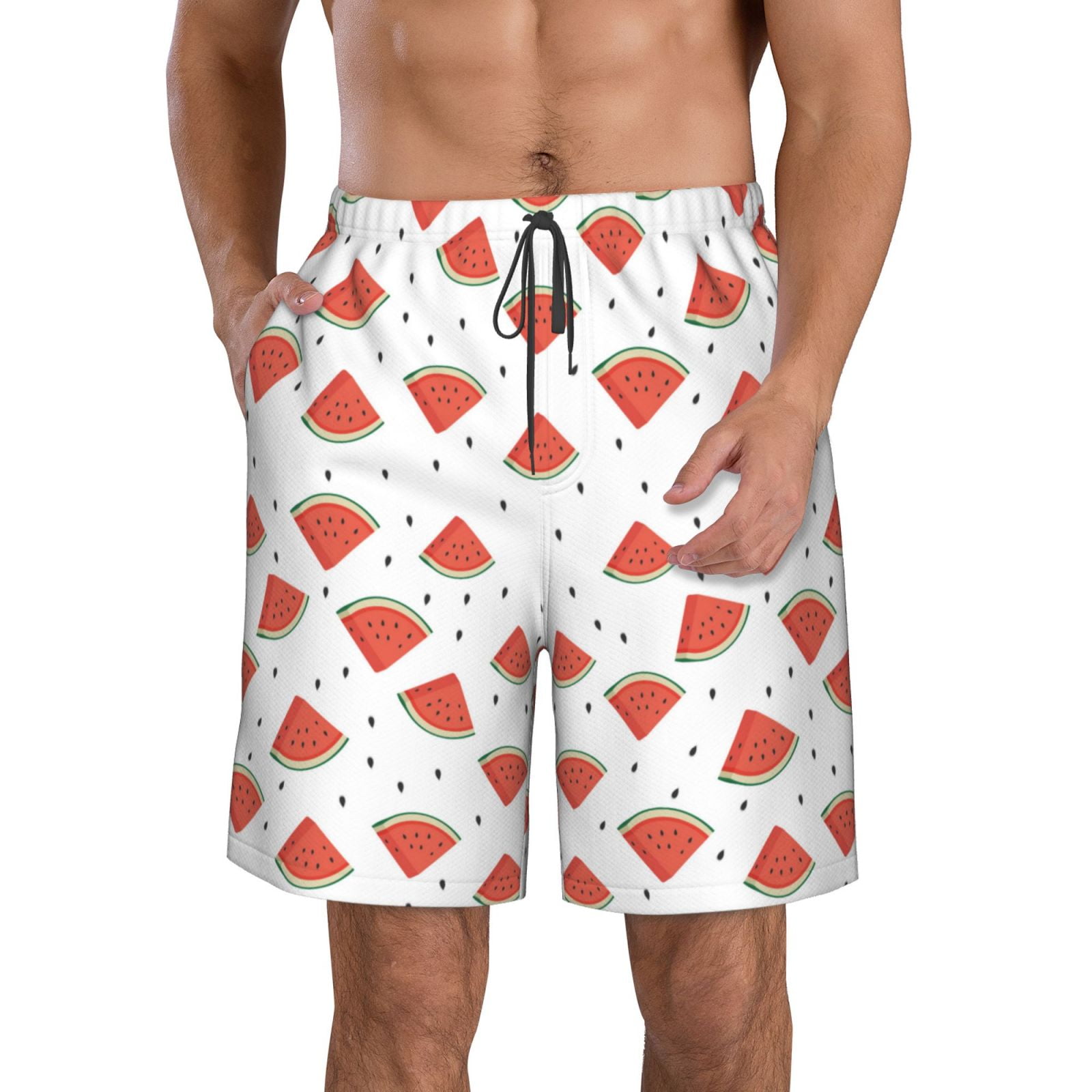 Cauagu Hand Drawn Watermelon Print Men's Swim Trunks,Hawaiian Bathing ...