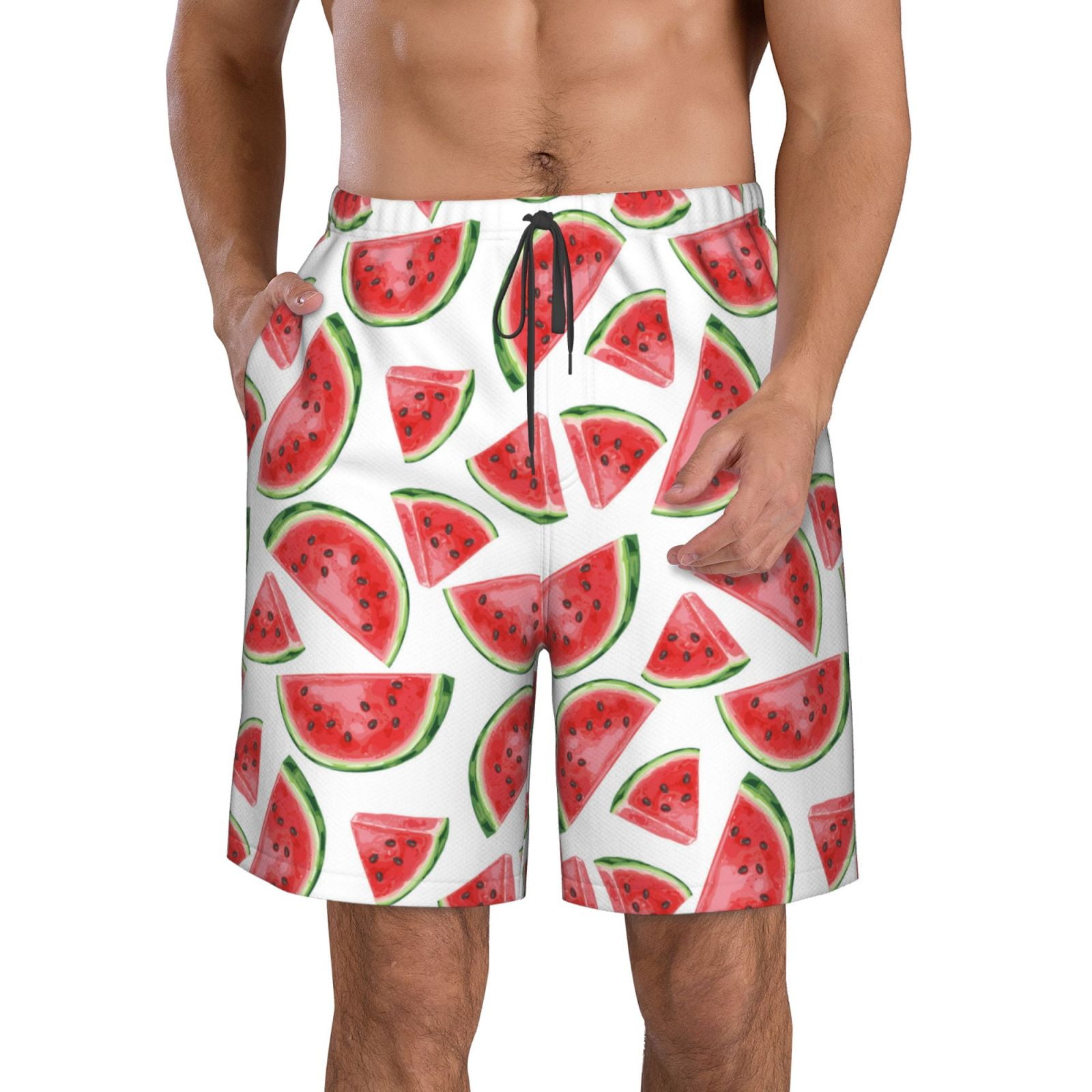 Cauagu Hand Drawn Watermelon Print Men's Swim Trunks,Hawaiian Bathing ...
