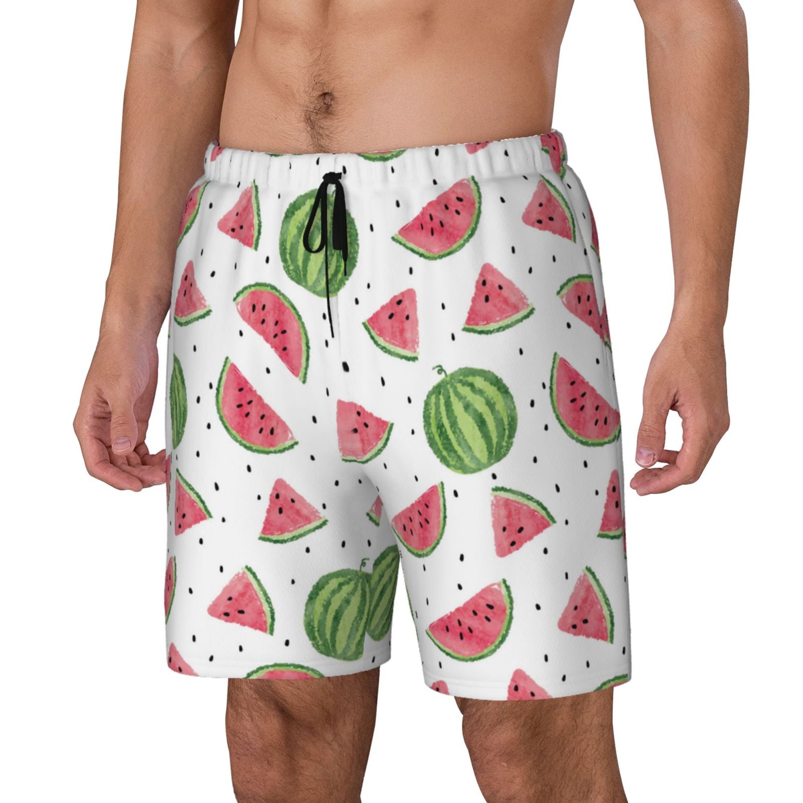 Cauagu Hand Drawn Watermelon Print Mens Swim Trunks Quick Dry Board ...