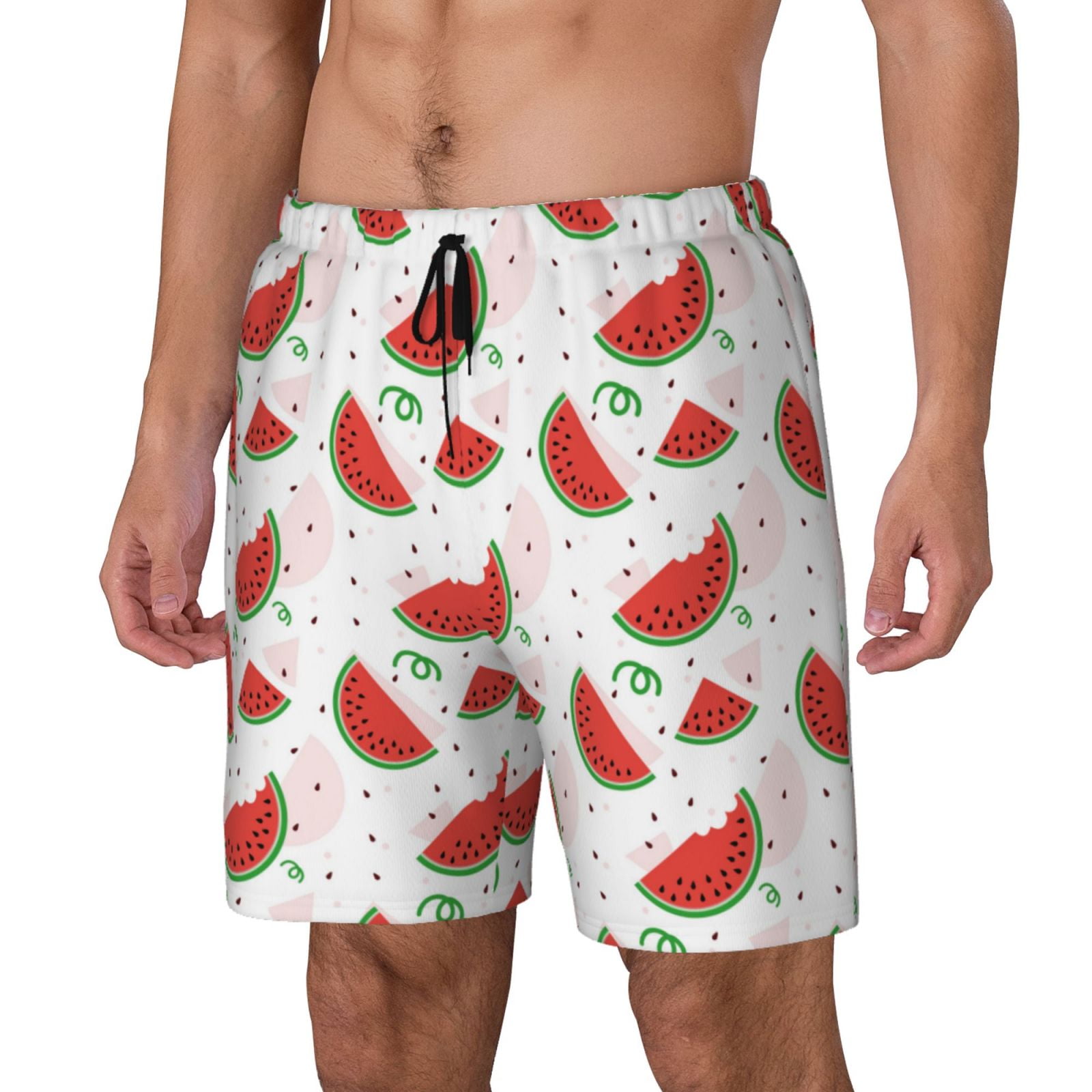 Cauagu Hand Drawn Watermelon Print Mens Swim Trunks Quick Dry Board ...
