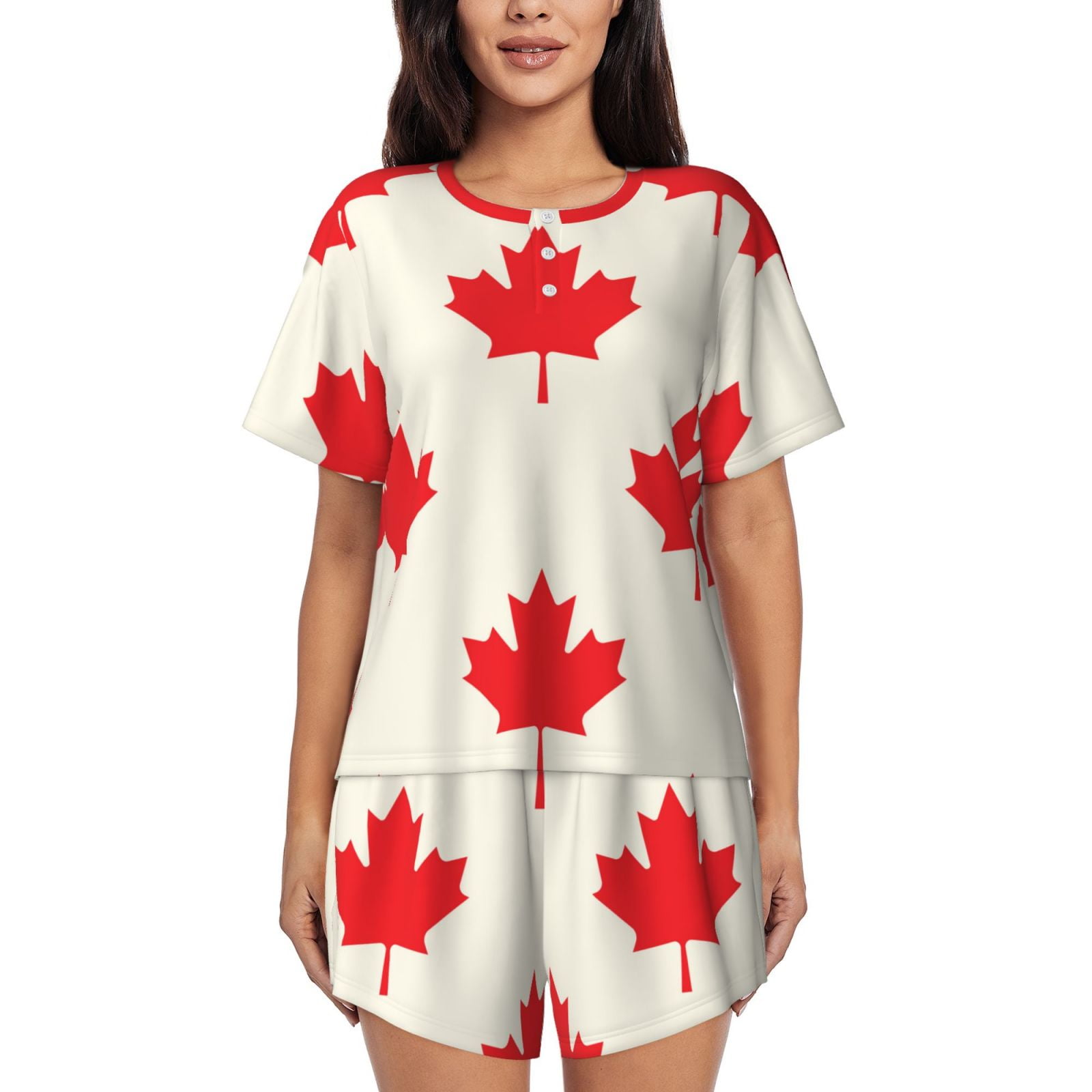 Cauagu Happy Canada Day for Women's Round Neck Pajama Set,Short-Sleeved ...