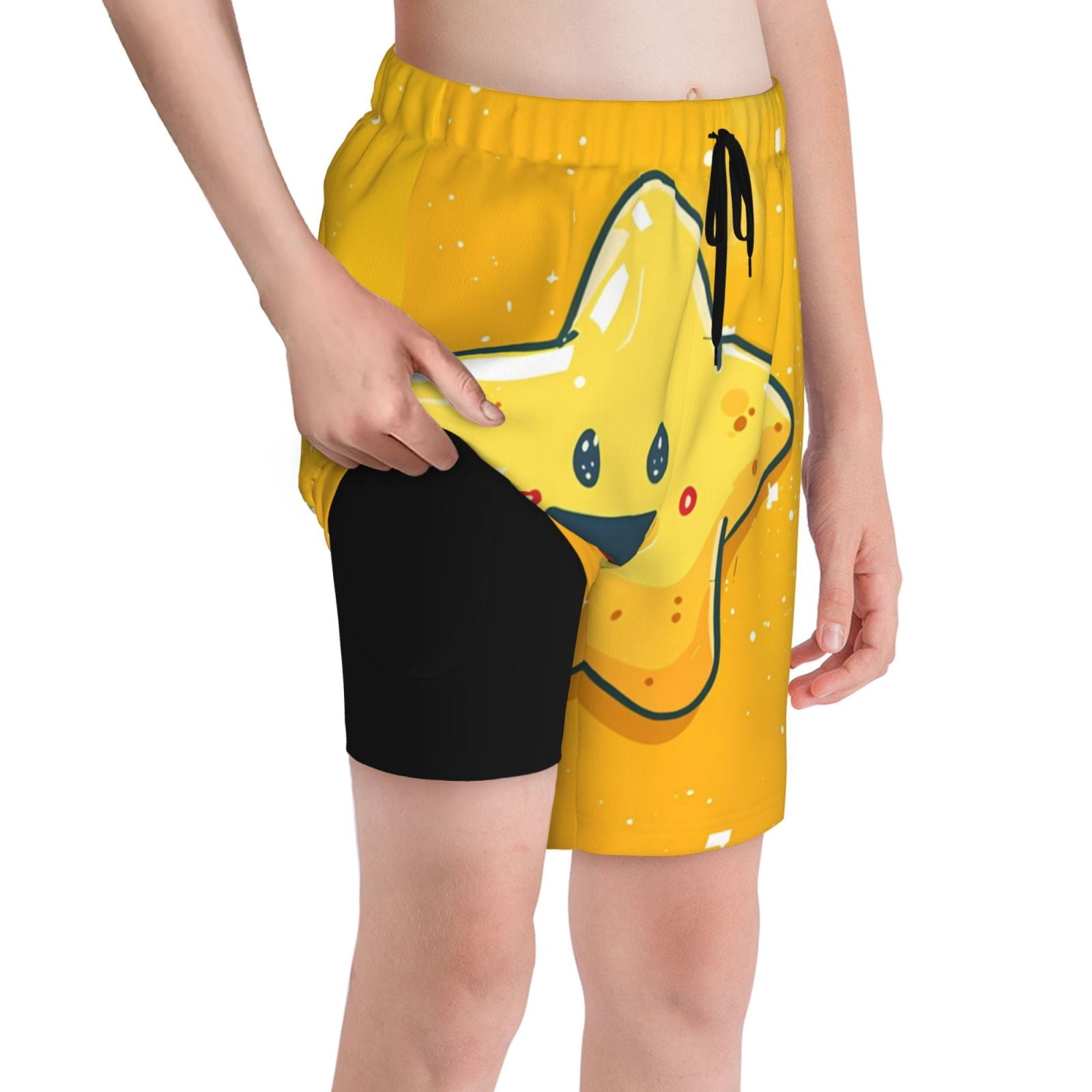 Cauagu Happy Cartoon Star Print Swim Trunks for Men,Youth Boys Swim ...