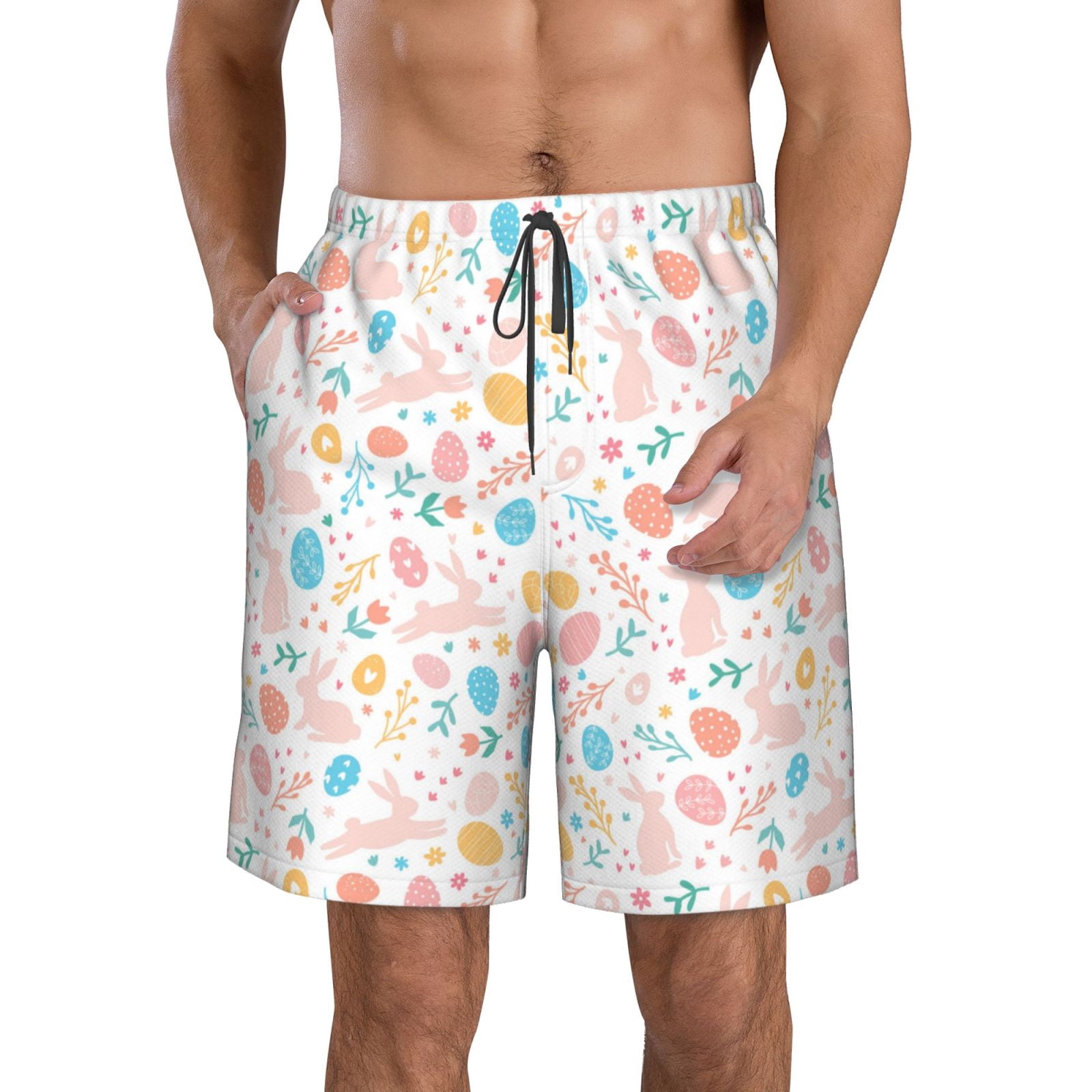 Cauagu Happy Easter Print Men's Swim Trunks,Hawaiian Bathing Suit ...